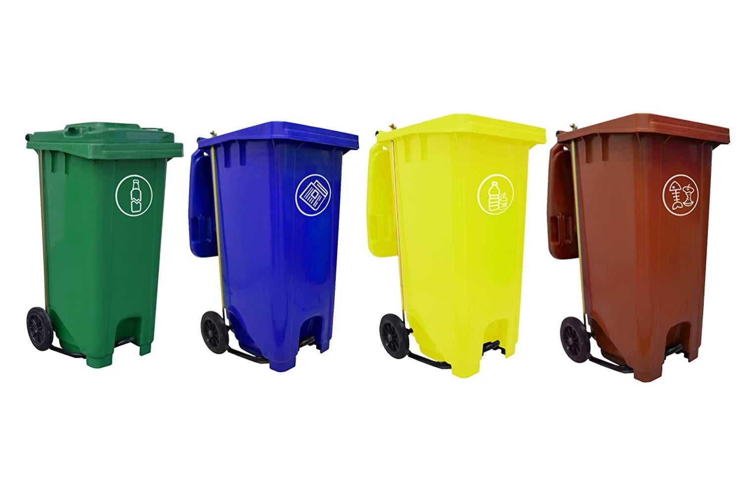 Kit 4 Contenedores Basura Reciclaje 120 litros con Pedal, Ruedas y ...