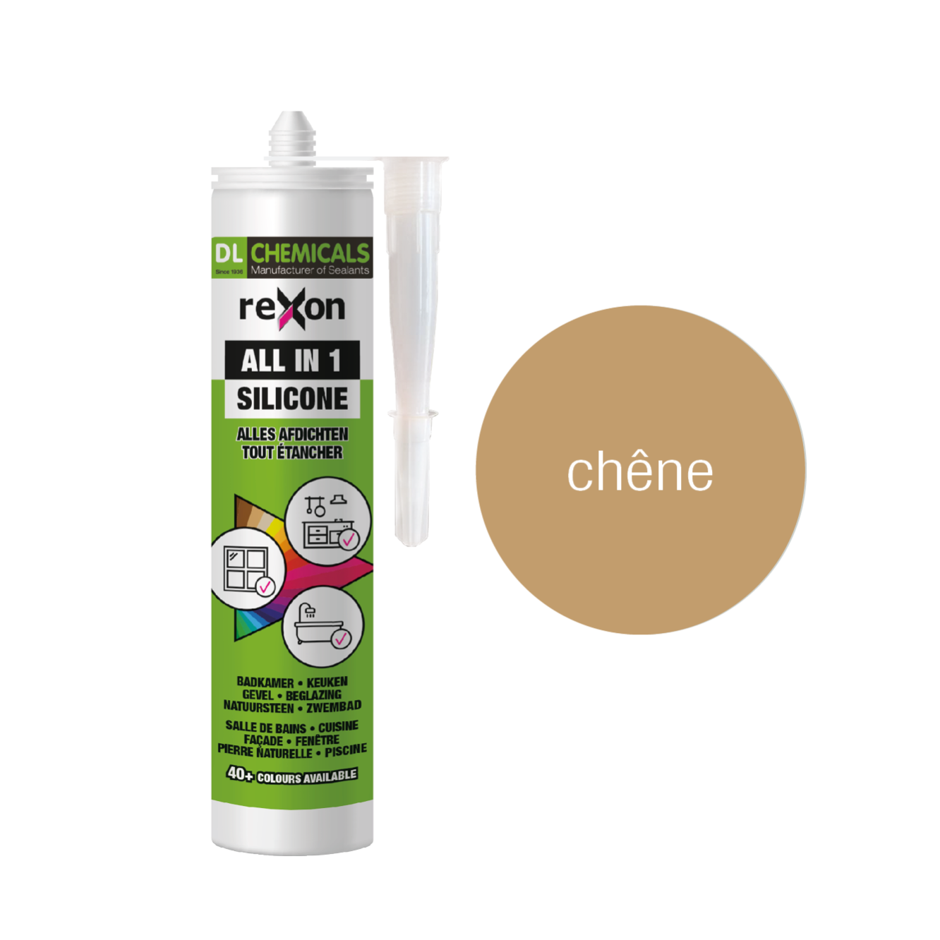 Silicone REXON Tout usage 290ml - Chêne - Mastic d'étanchéité extérieur ...