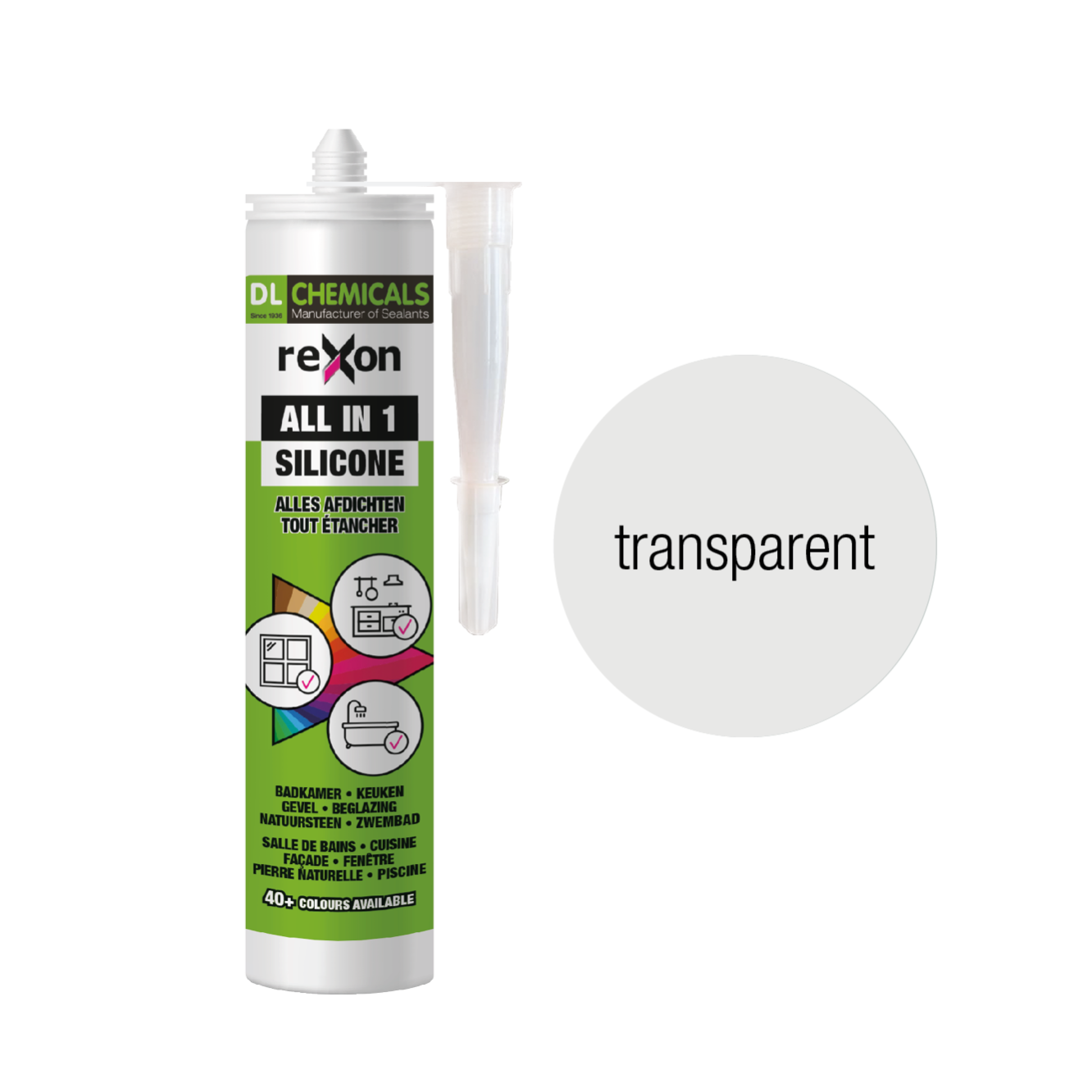 Silicone REXON Tout usage 290ml - Transparent - Mastic d'étanchéité ...