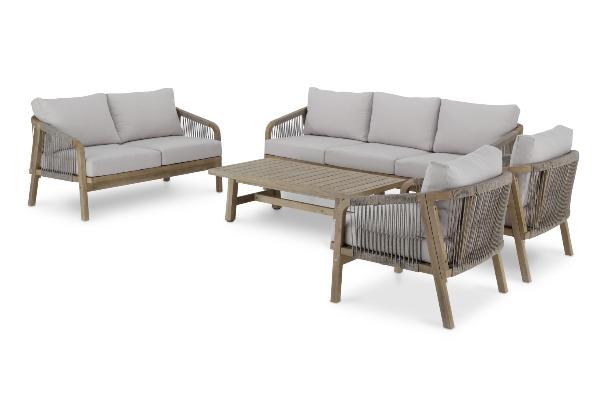 Set da giardino 7 posti acacia e corda colore chiaro | Leroy Merlin