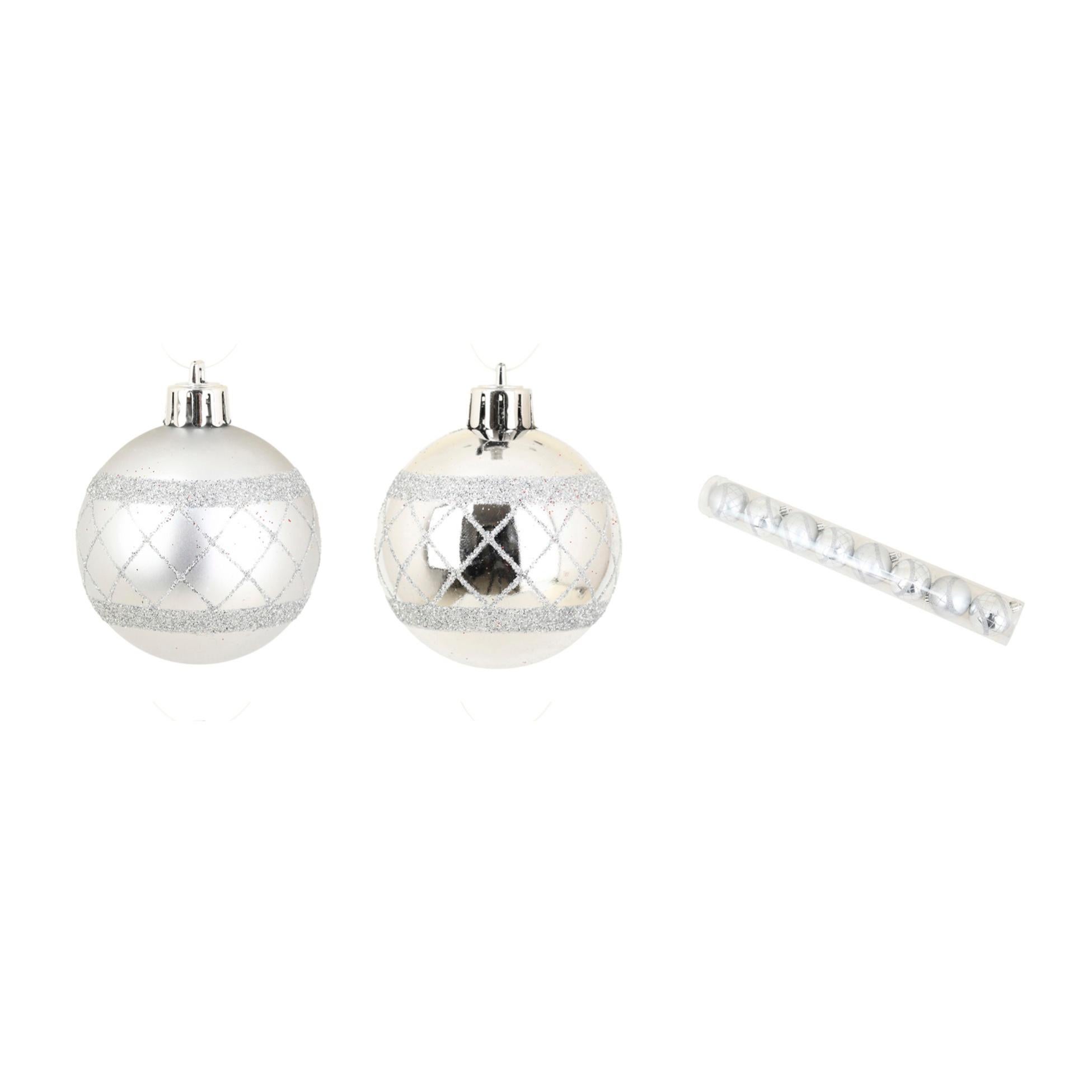 Set de 8 boules decor carreaux de noel argent | Leroy Merlin