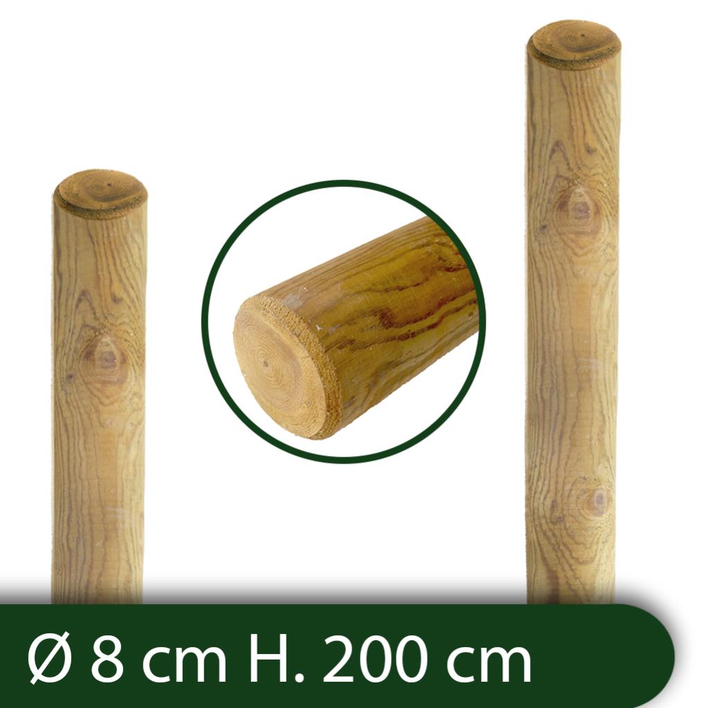 10PZ PALI IN LEGNO Ø CM 8 ALTEZZA CM 200 H TONDI SENZA PUNTA TRATTATI ...