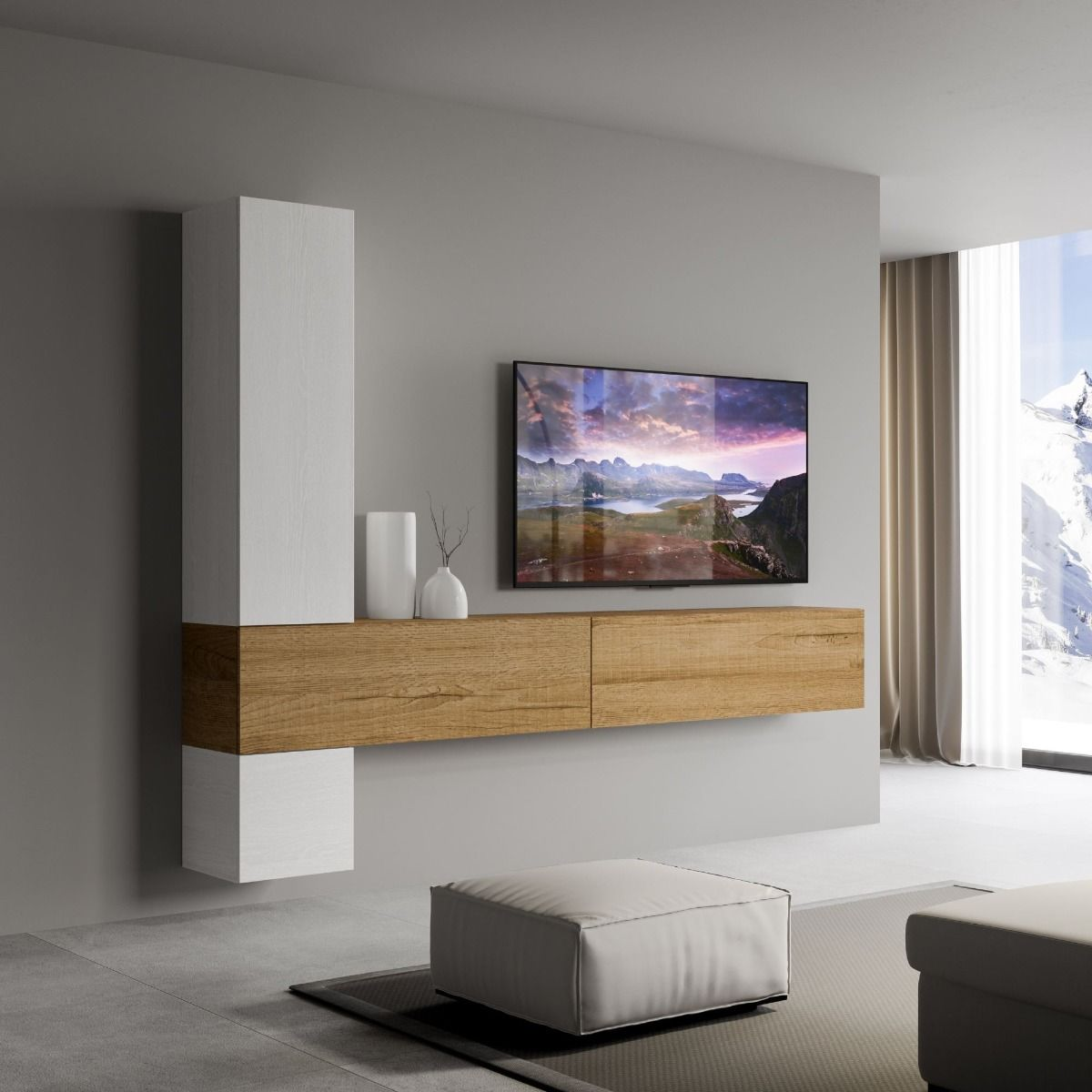 Pared salón A113 L.268 H.214 P.39.5 roble y blanco | Leroy Merlin