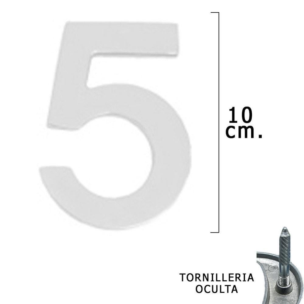 Numero Metal "5" Plateado Mate 10 cm. con Tornilleria Oculta (Blister 1 ...