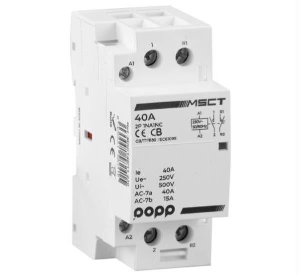Contactor Modular 2P 40A 1NA+1NC 2 módulo 230VAC Ue 250V(MSCT-40/11-230 ...