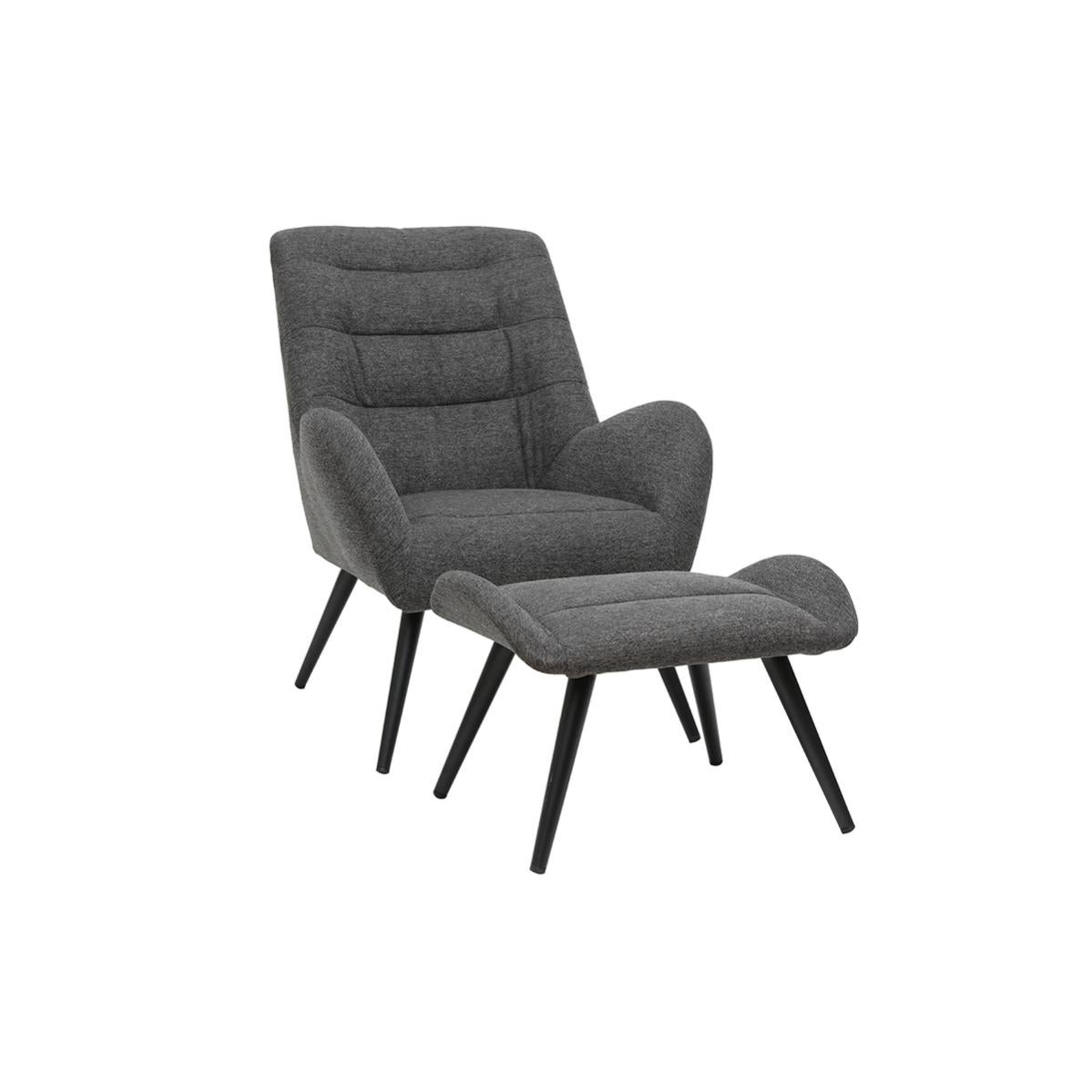 Fauteuil et repose-pieds design en tissu gris foncé et métal noir ZOE ...