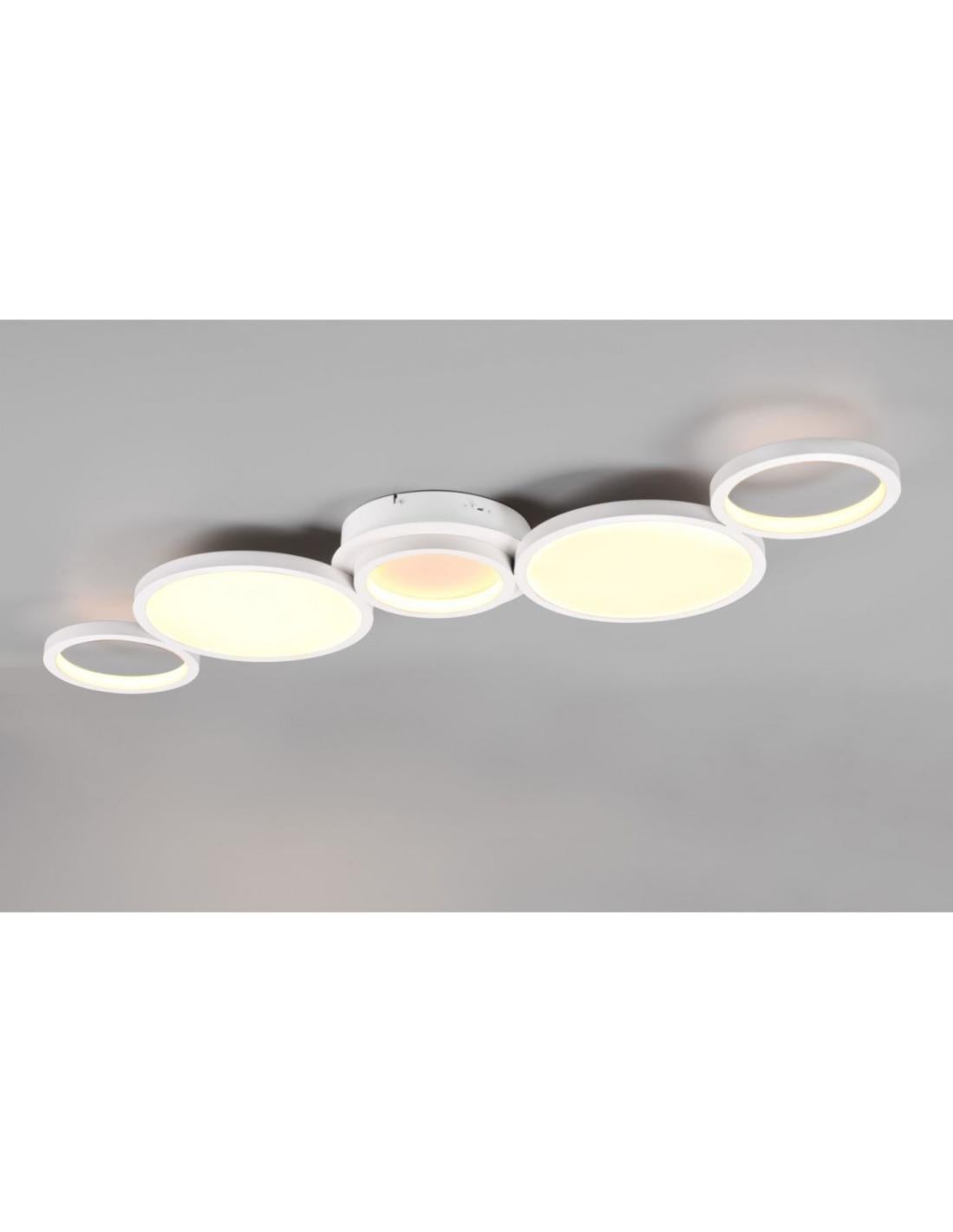 Plafoniera Moderna 5 Anelli Led Dimmer Salsa Bianco Trio Lighting ...