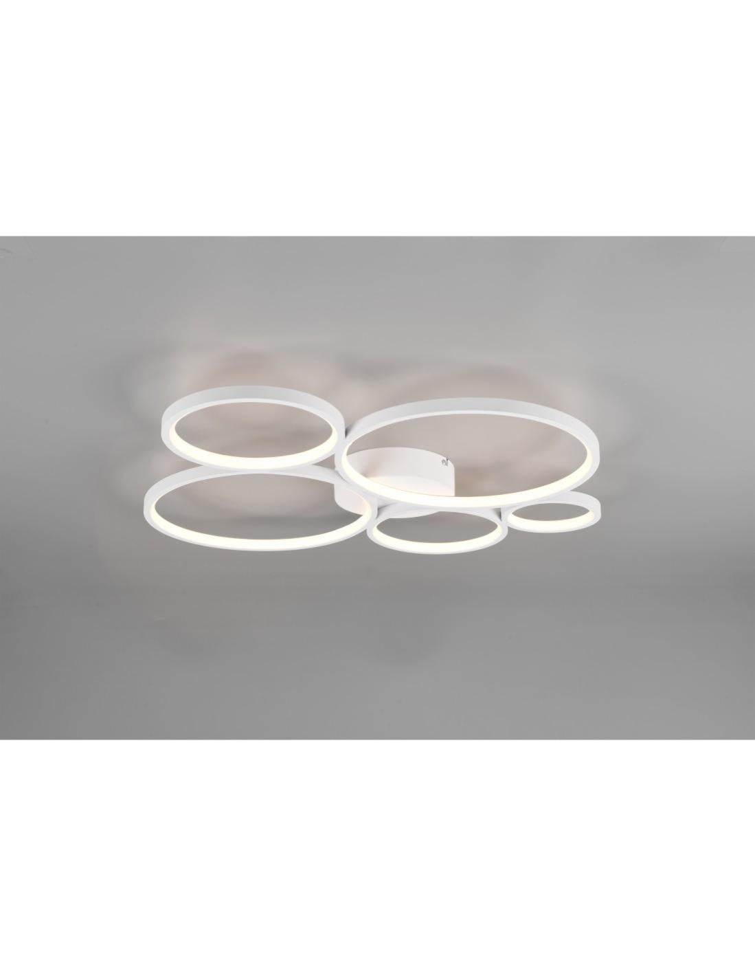 Plafoniera Rondo 5 Cerchi Led Dimmerabile Bianco L59 cm Trio Lighting ...