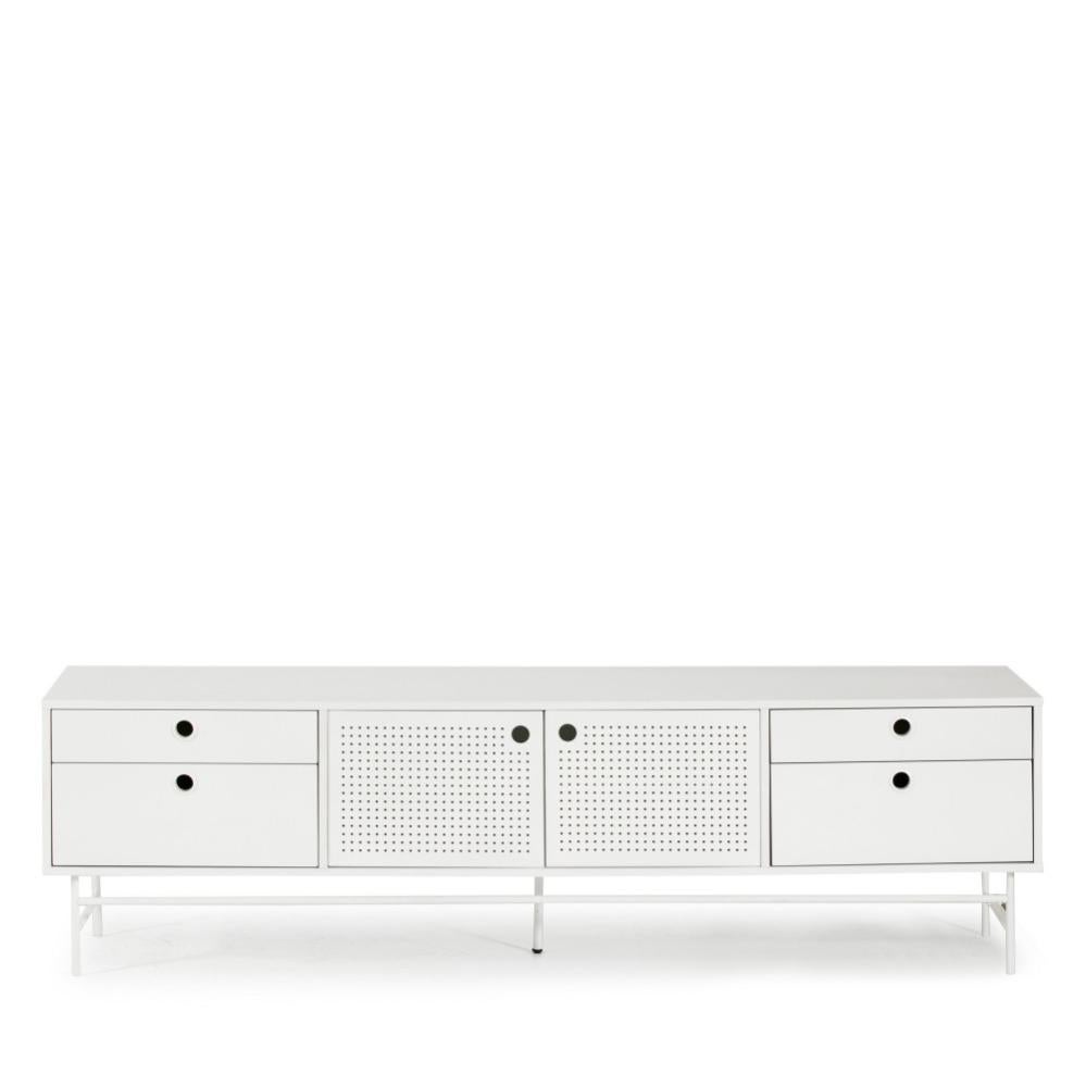 Meuble tv en bois 2 portes 4 tirroirs L180cm blanc - PUNTO | Leroy Merlin