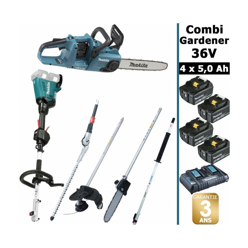 Pack 36v Combi Gardener Outil Multifonction 36v Avec 4 Accessoires
