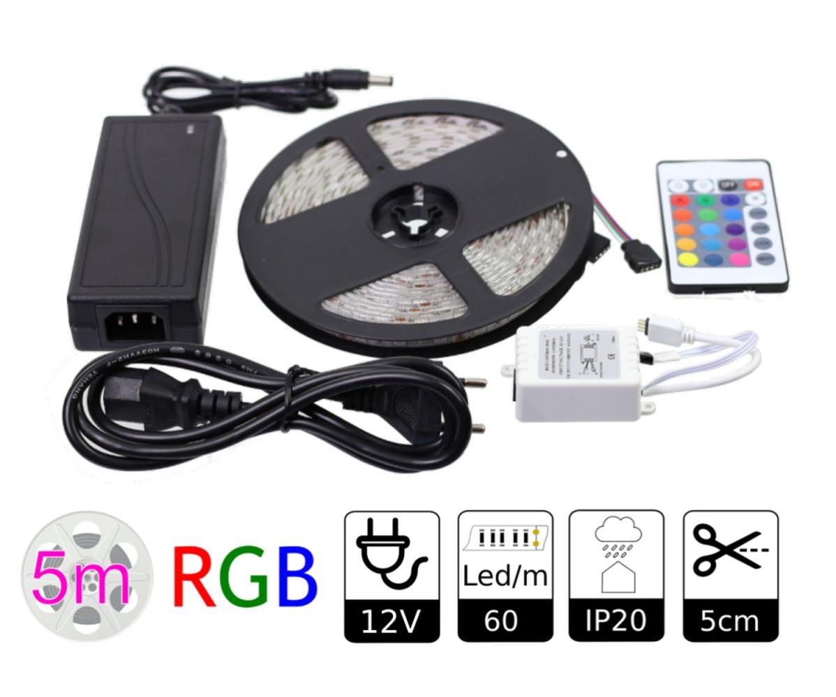 RGB LED Strip Coil 5 MTS IP20 Kit per interni SMD5050, include ...