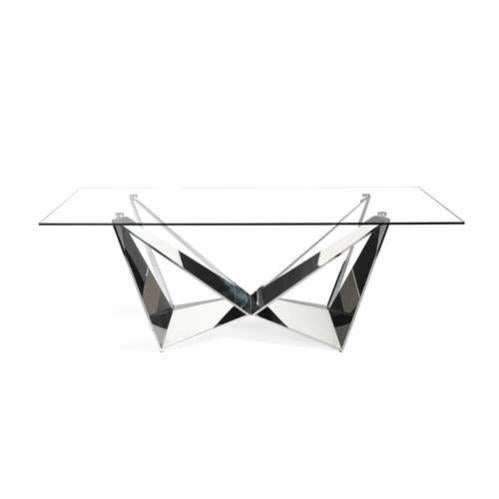 Mesa de Comedor Rectangular - Modelo MADRID - Sobre Cristal TR - Estructura Metal Espejo | Leroy ...