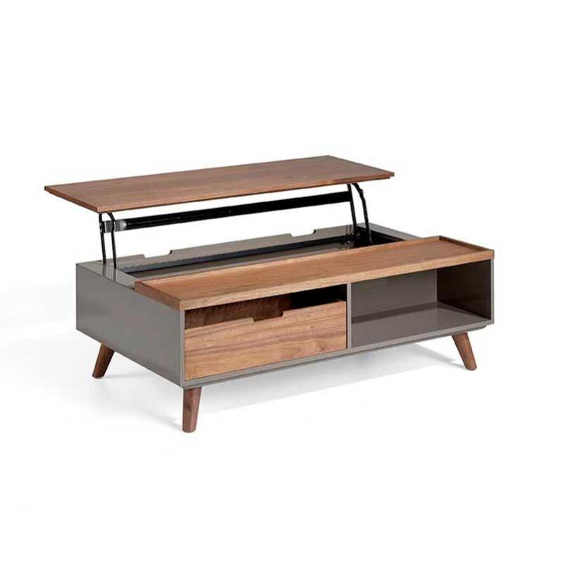 Mesa de Centro Rectangular Elevable MDF - Modelo NERLAND - Patas Madera Nogal | Leroy Merlin