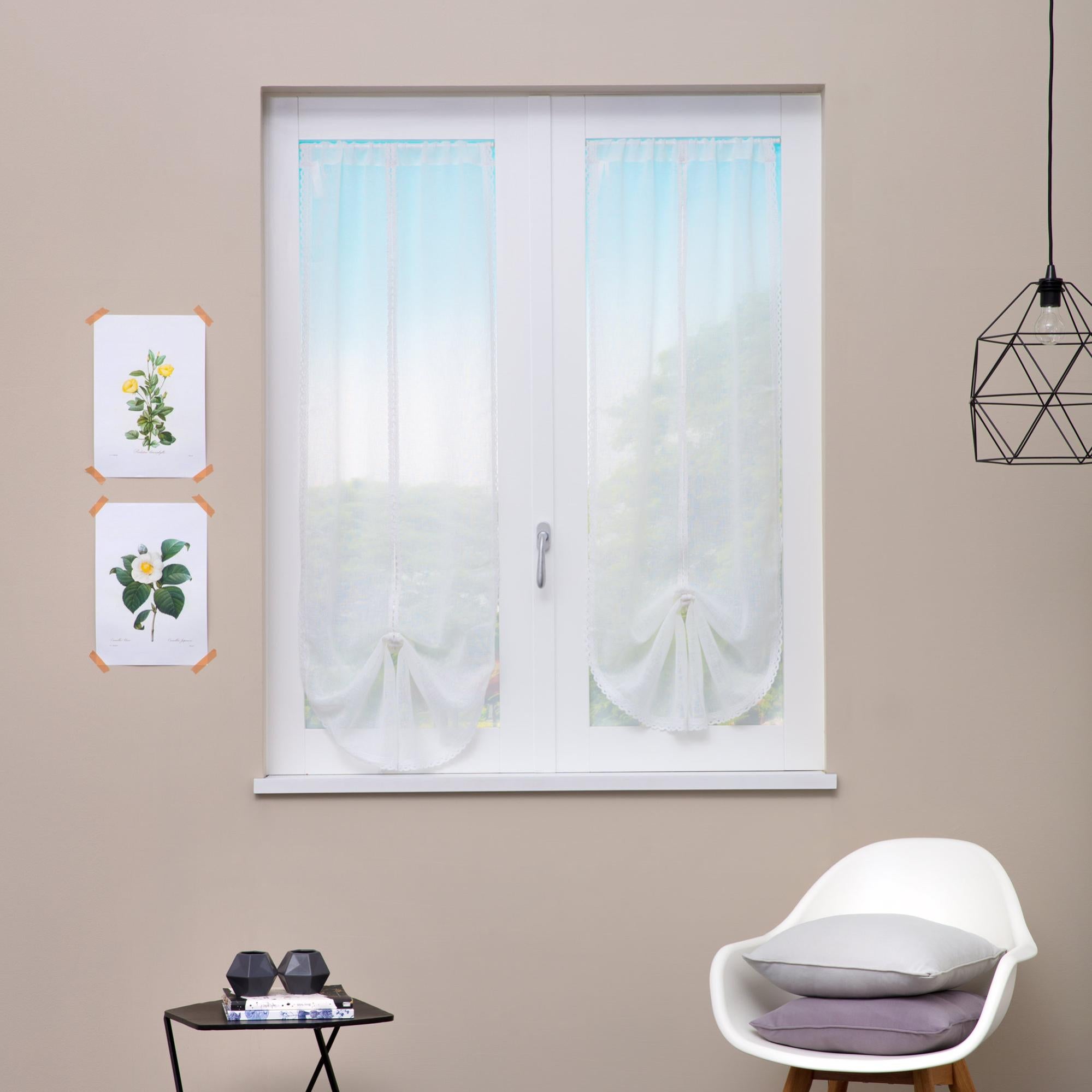 Coppia tendine, tenda a vetro, tendina a vetro Estella Merletto Bianco ...