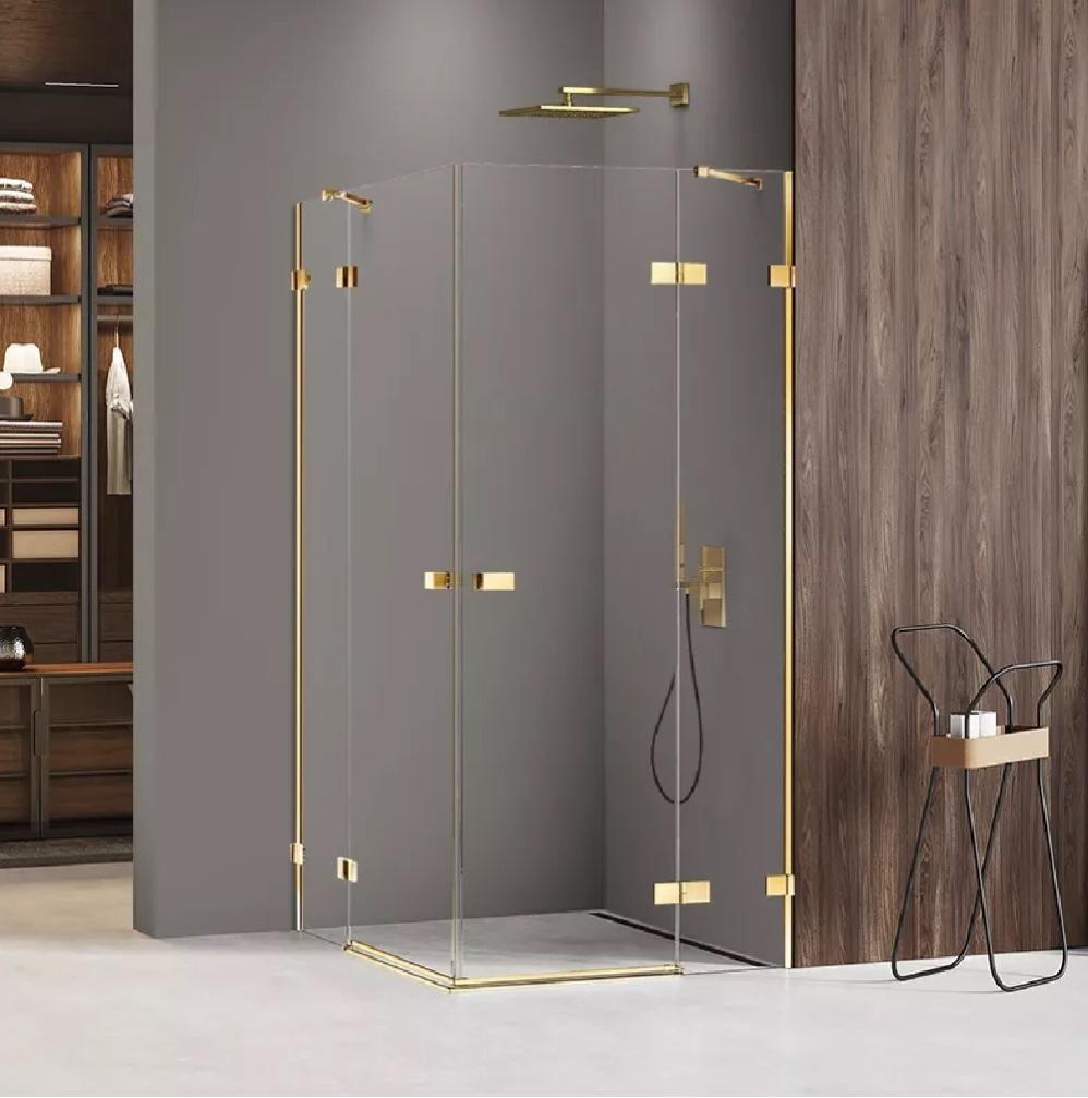 Cabine de douche 80x90cm 2 portes pivotantes,MIAMI GOLD, doré,acces d ...