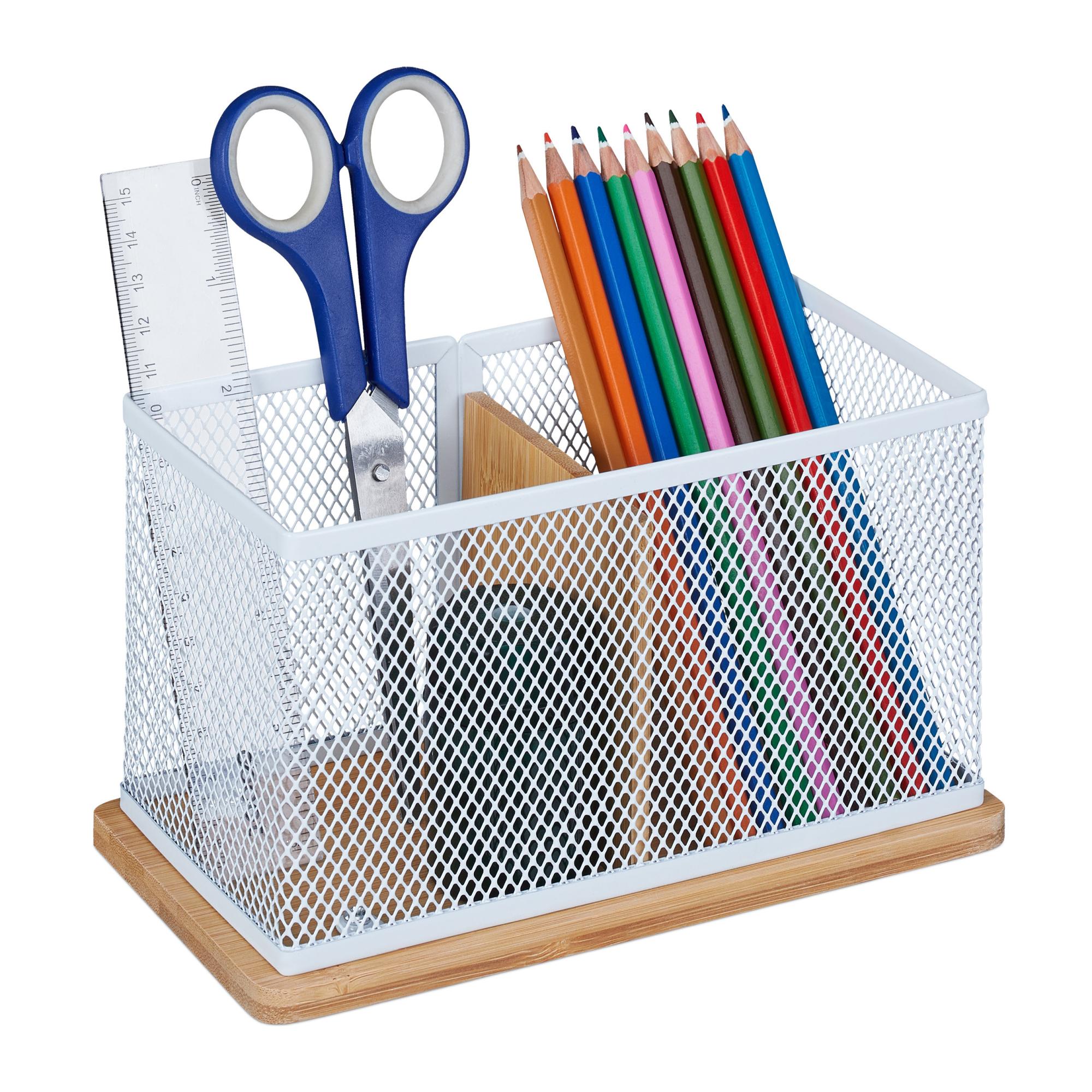 Relaxdays Portapenne da Scrivania, Bambù e Metallo, Portamatite, Porta ...