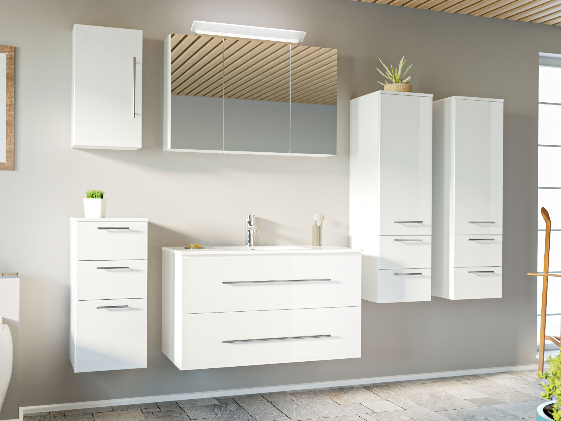 Ensemble de meuble de salle de bain OPTIMO 100 (6 Pièces) blanc brillant | Leroy Merlin