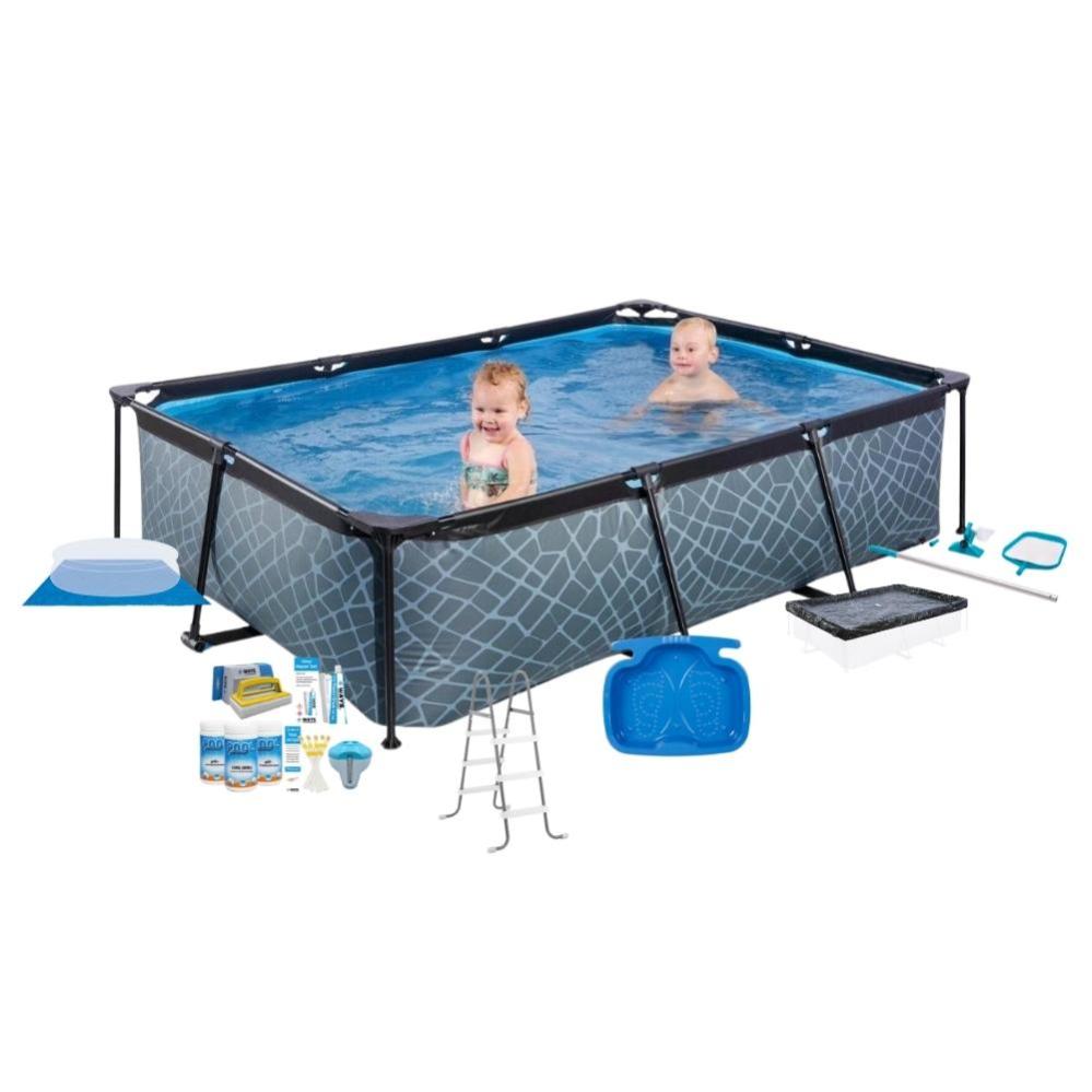 EXIT Piscine Stone Grey - Frame Pool 220x150x60 cm - Avec accessoires ...