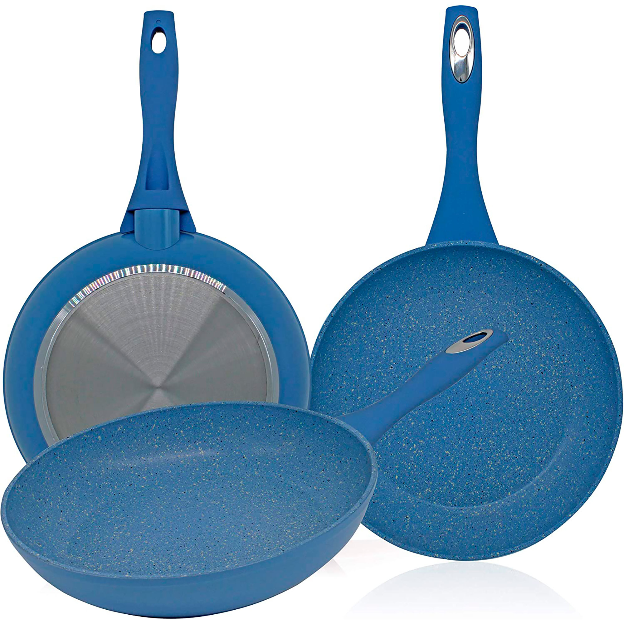 Set de 3 Poêles à Frire Induction 20-24-28 cm Aluminium, Antiadhésif sans PFOA Callaway Bleu ...