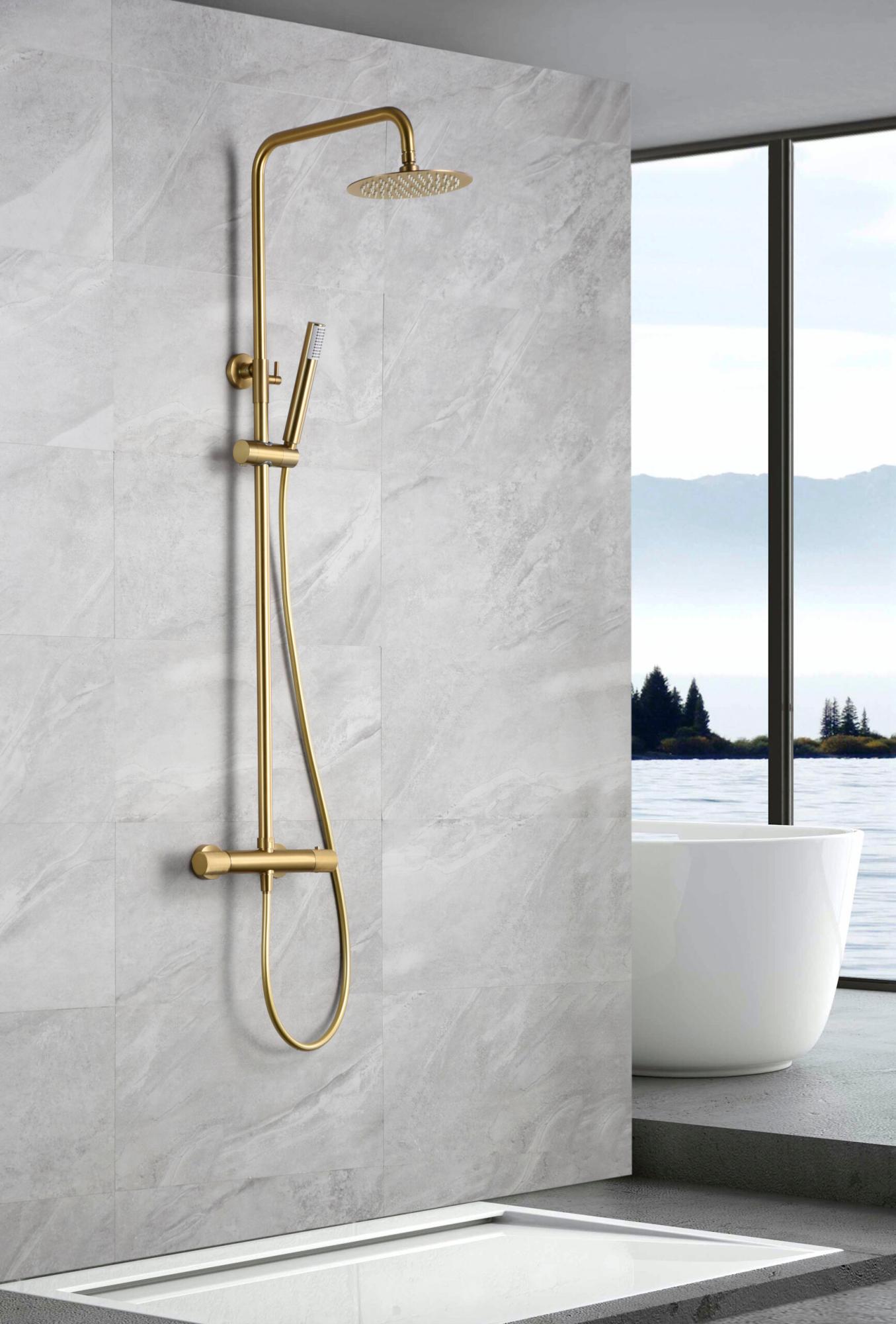 Columna de ducha termostática Line oro cepillado [ IMEX® ] | Leroy Merlin