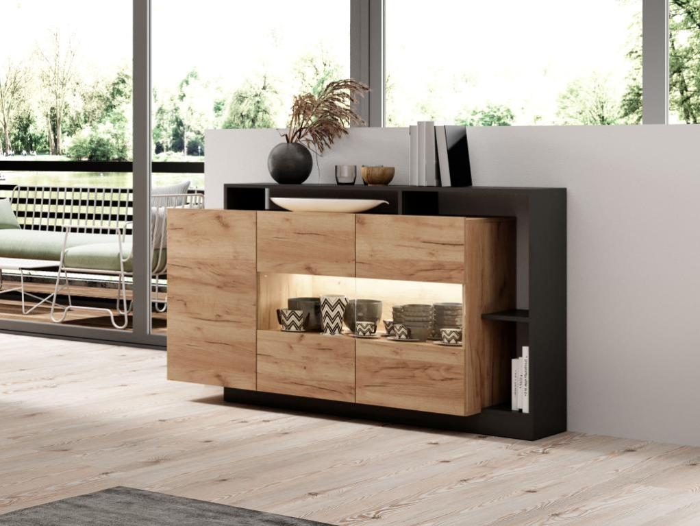 Credenza 3 ante e 3 nicchie con LED Naturale e Antracite - IDESIA ...
