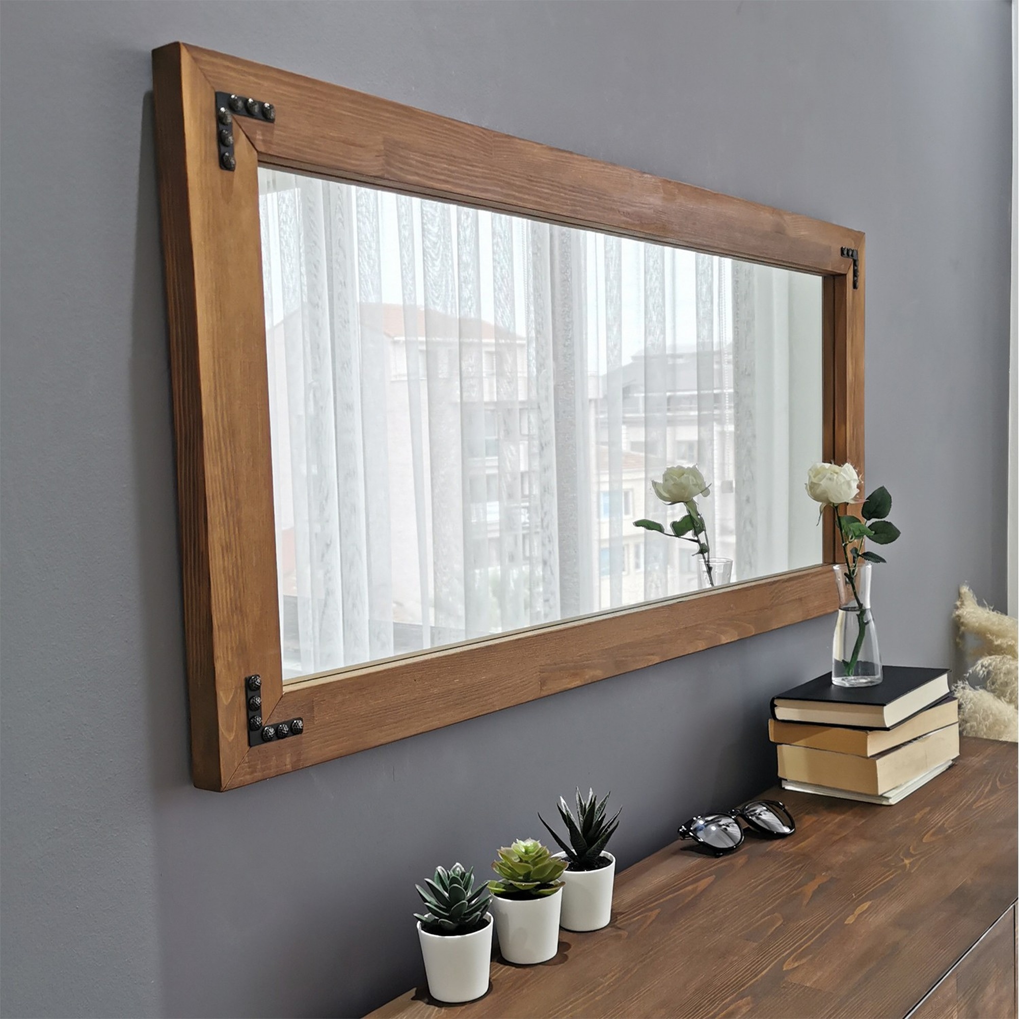 Miroir, 100% pin massif, couleur noyer | Leroy Merlin