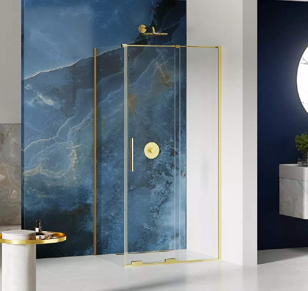 Cabine de douche 150x110cm coulissante HAWAII GOLD, doré, acces de face ...
