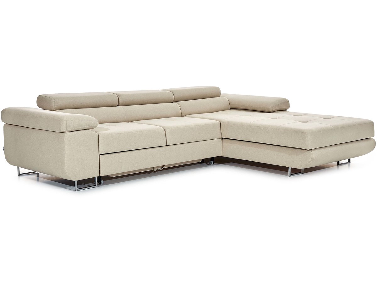 Canapé d'angle droit convertible + coffre "Armando" - 280 x 70 x 205 cm - 3 places - Beige ...