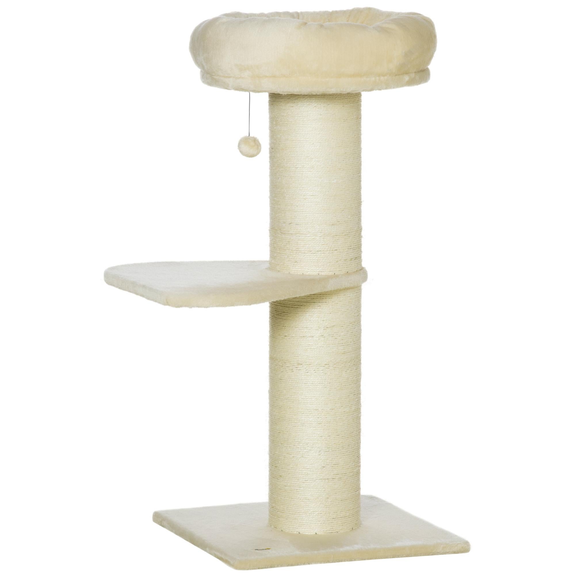 Arbre à chat griffoir sisal naturel peluche beige | Leroy Merlin