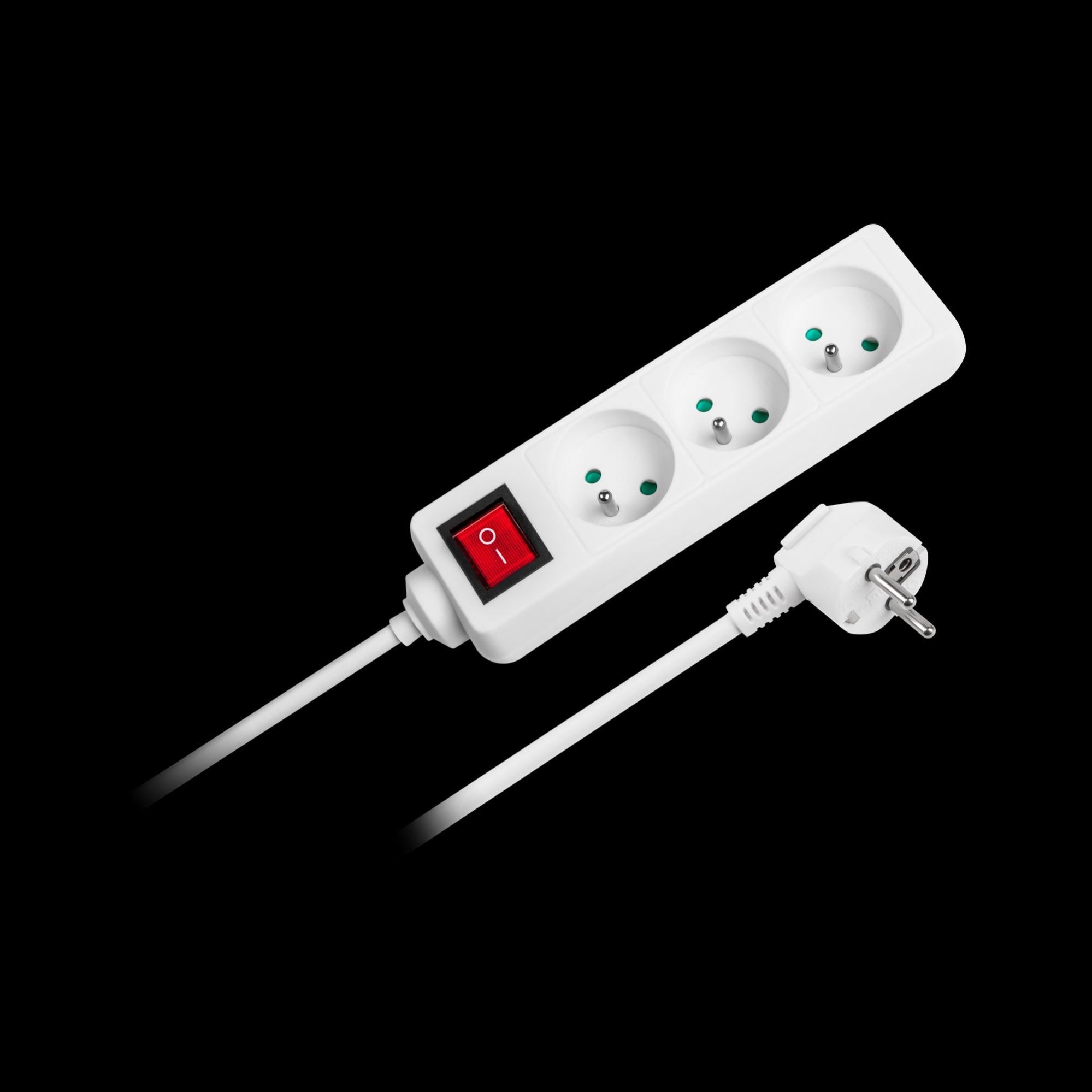 Rallonge Rebel blanche, 3 prises, câble 3m (3x1,5mm) avec interrupteur ...