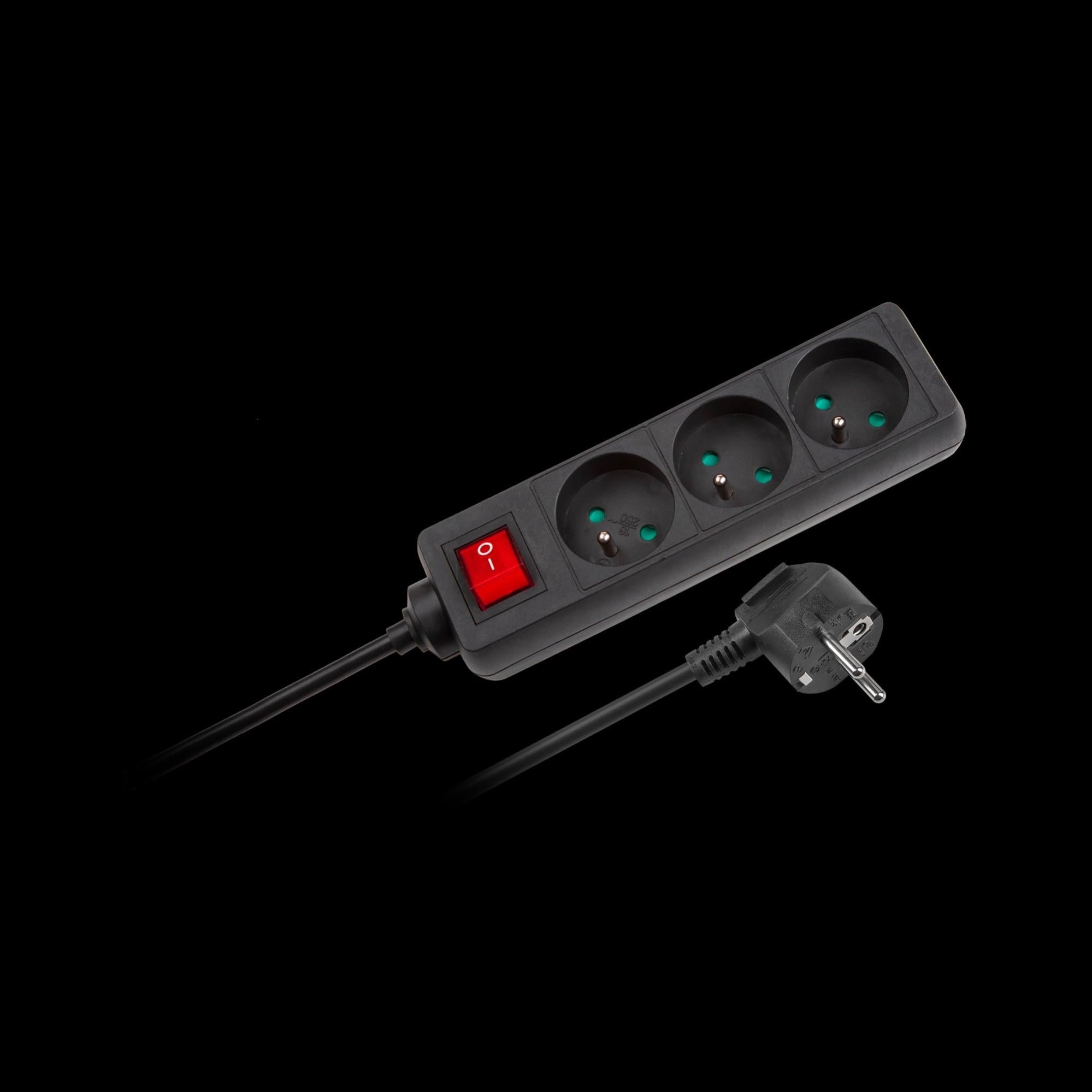 Rallonge Rebel noire avec interrupteur 3 prises - 5m (1.5mm) | Leroy Merlin