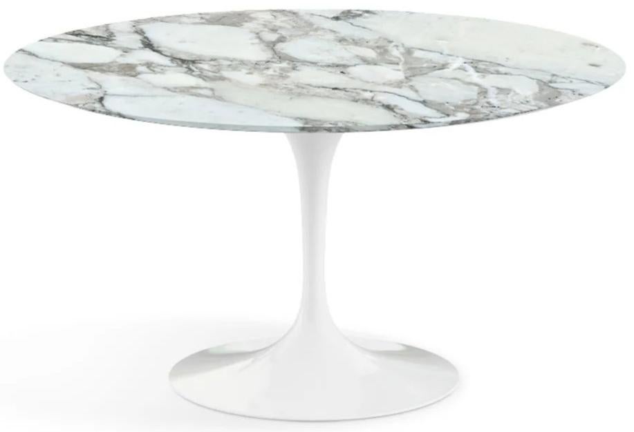 Table tulipe ronde 170 cm marbre Arabescato pied blanc mat | Leroy Merlin