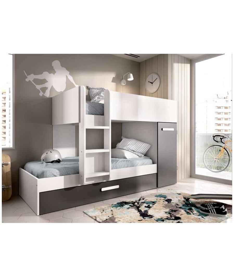 LITERA TREN CON SUPLETORIA Y ARMARIO LUCAS - Blanco / Grafito | Leroy ...