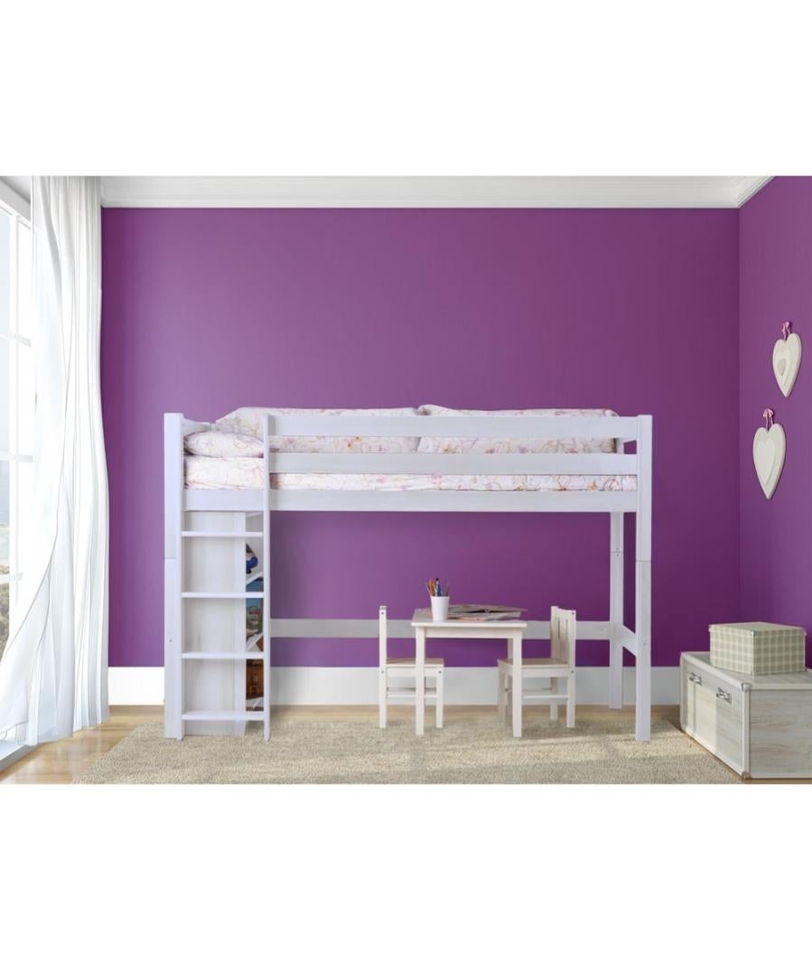 LIT HAUT AVEC ÉTAGÈRES NIOBÉ - Blanc laqué | Leroy Merlin