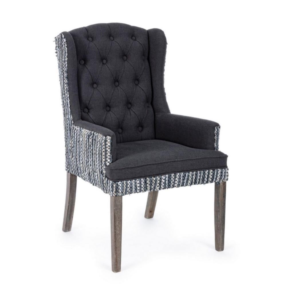 Fauteuil moderne recouvert de lin et de style design en cuir bleu ...