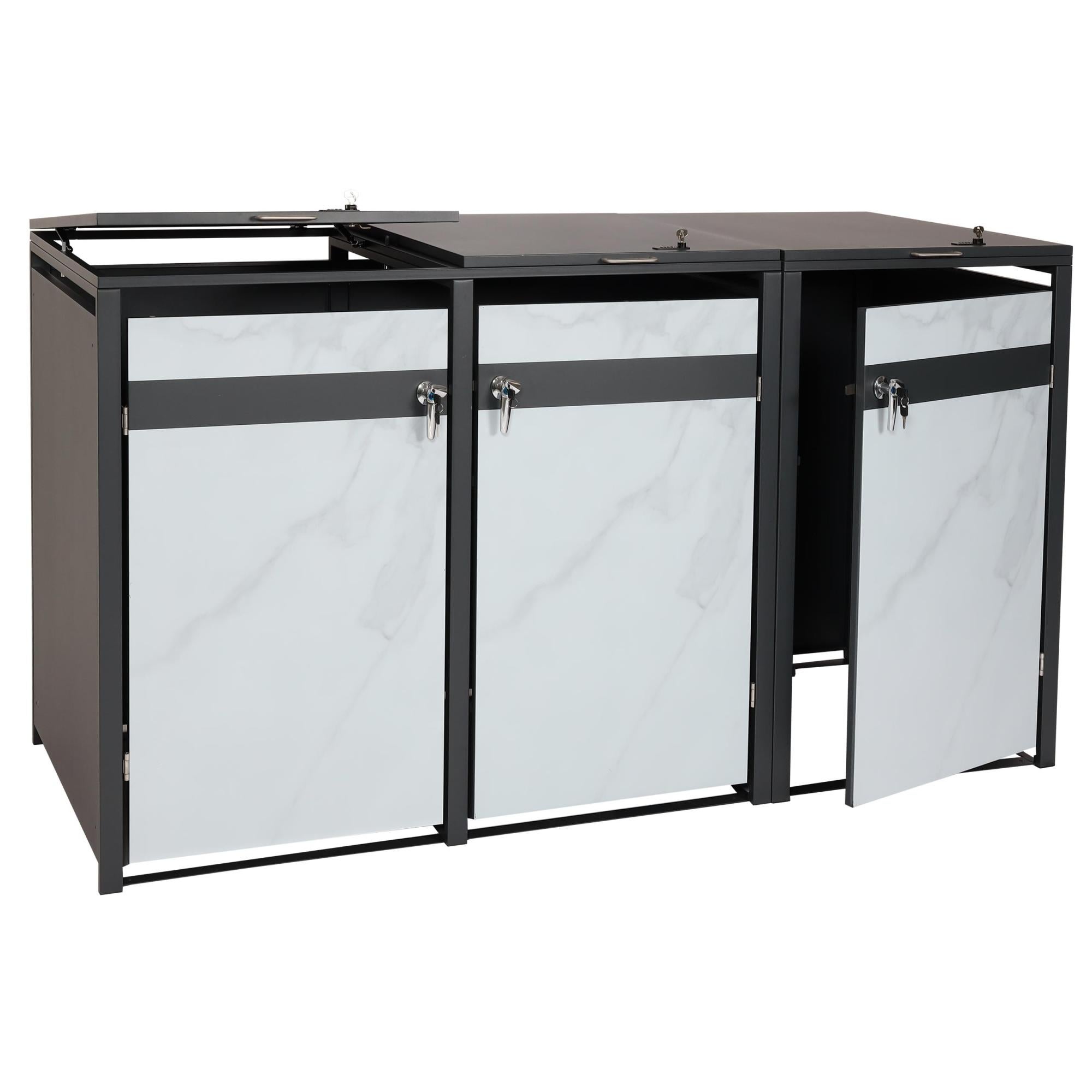 Set 3x copribidoni box spazzatura rifiuti HWC-J82 80x200x117cm acciaio ...