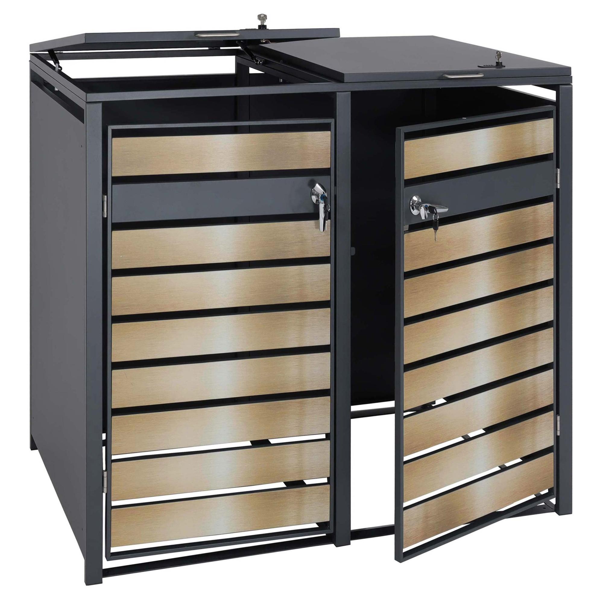 Set 2x copribidoni box spazzatura rifiuti HWC-J81 80x132x117cm acciaio ...