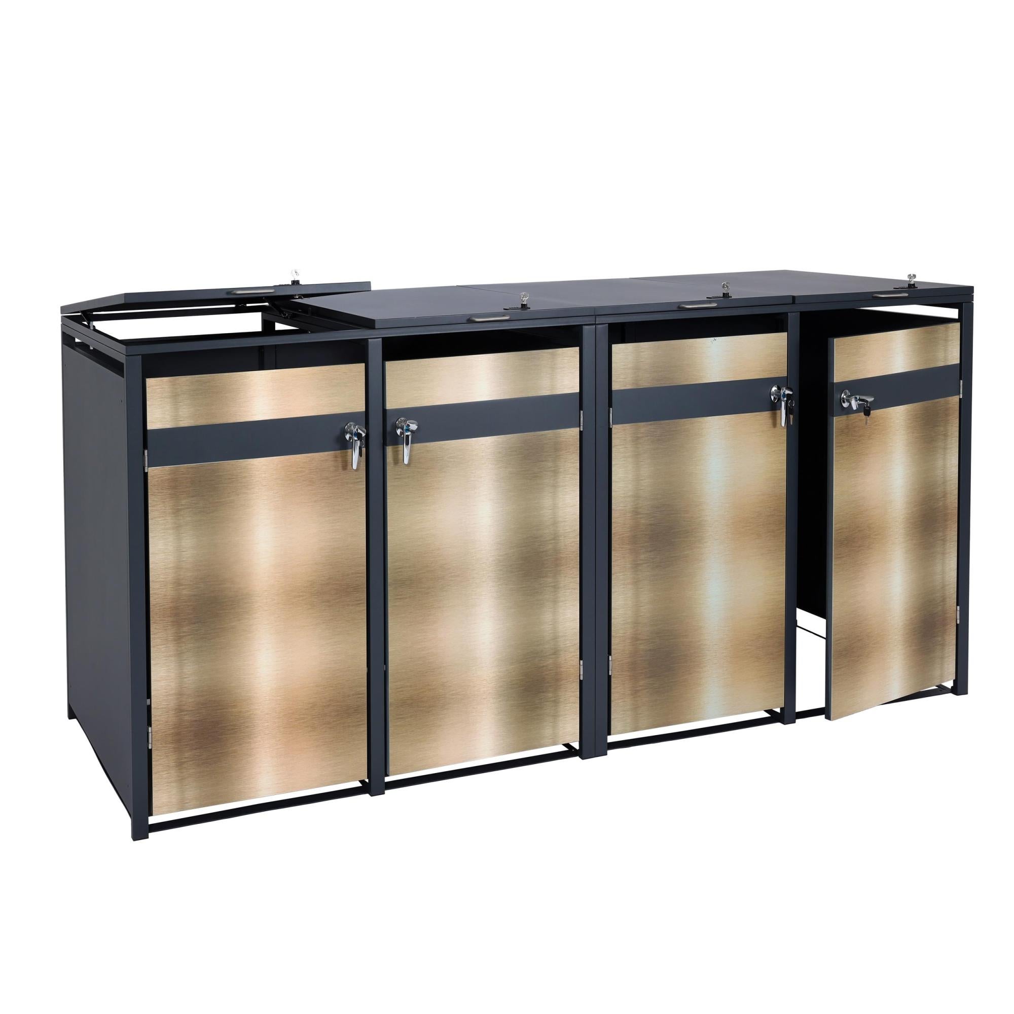 Set 4x copribidoni box spazzatura rifiuti HWC-J82 80x264x117cm acciaio ...