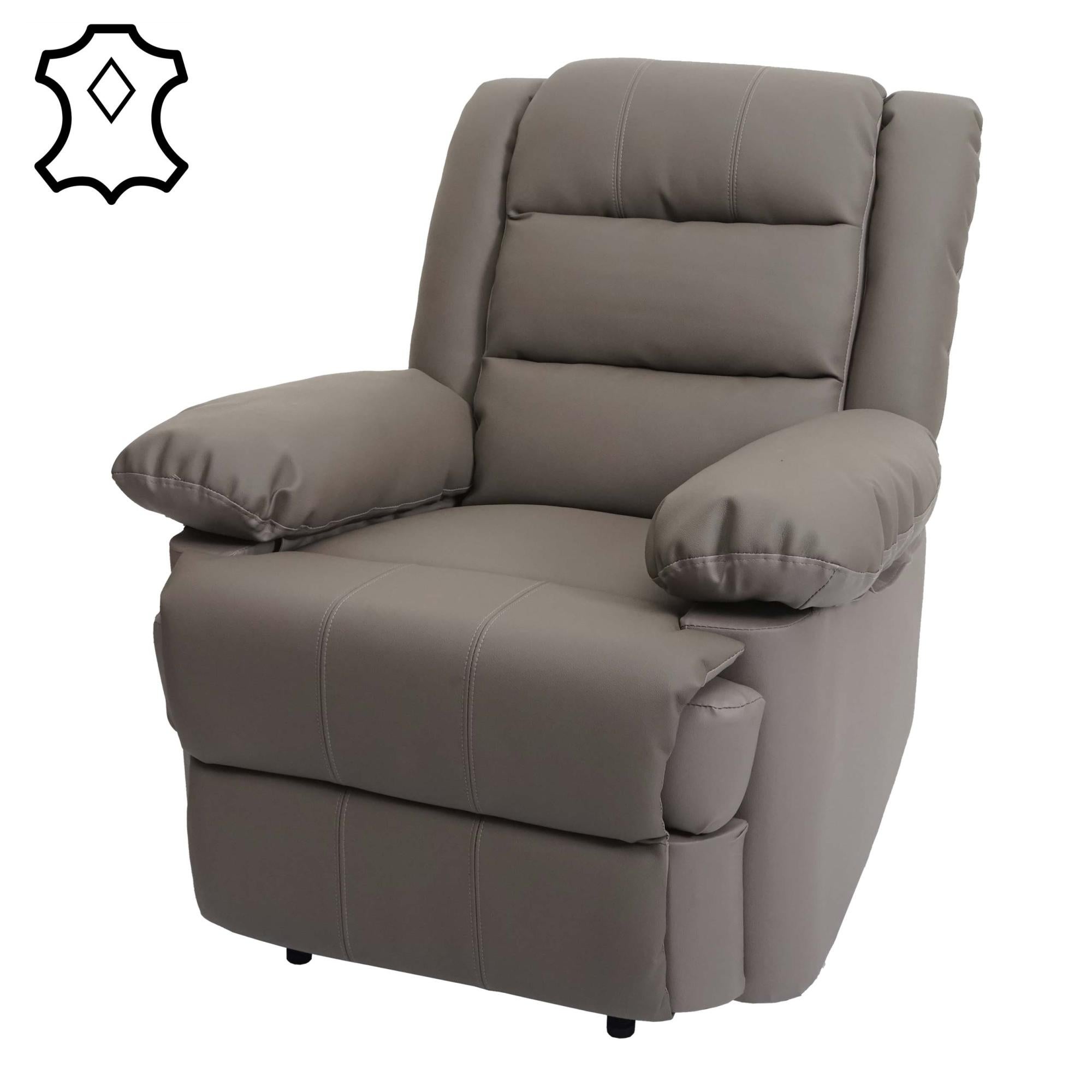 Poltrona relax TV HWC-G15 regolabile vera pelle ecopelle grigio beige ...