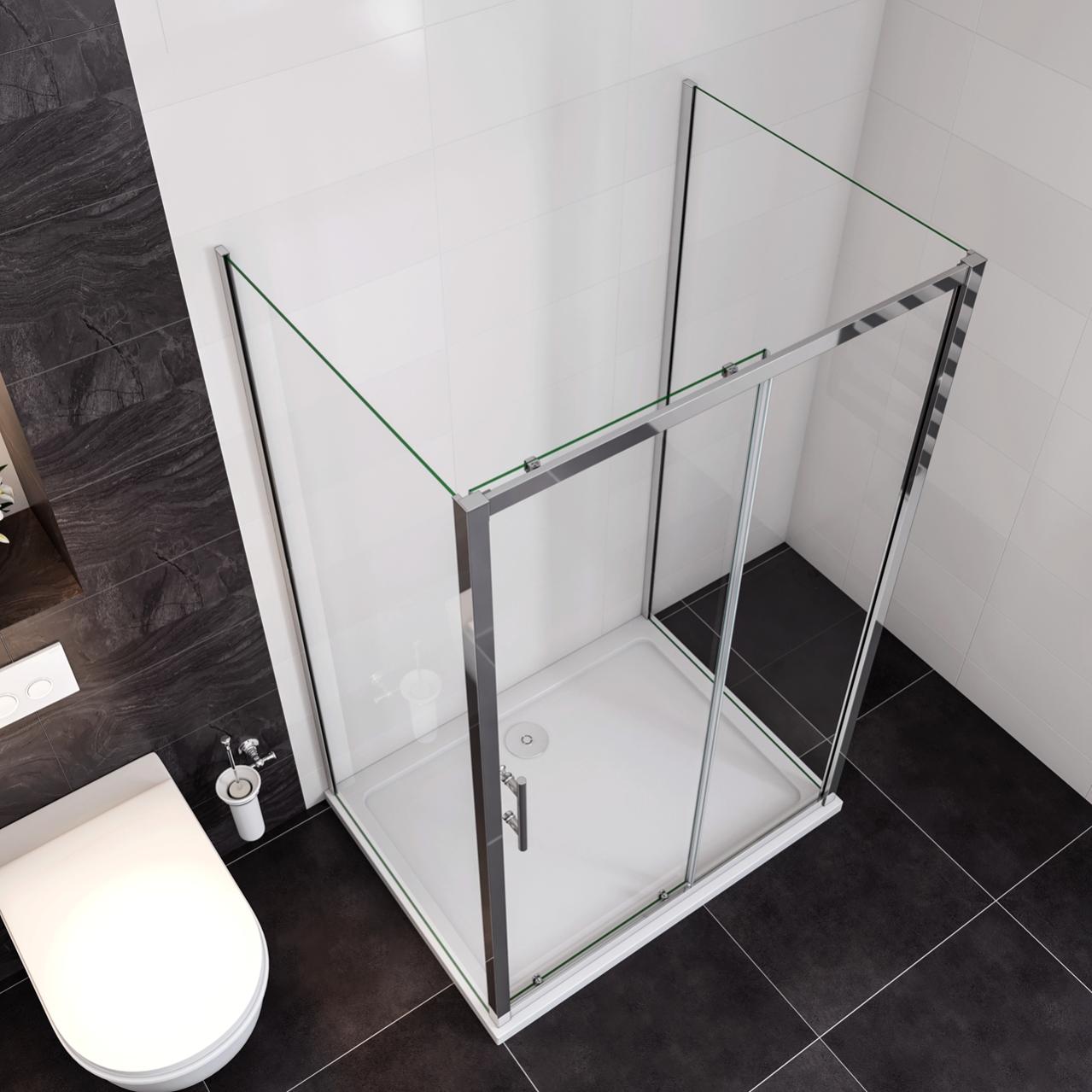 185 cm Box Doccia a Tre Lati Porta Scorrevole con Due Pareti Laterali ...