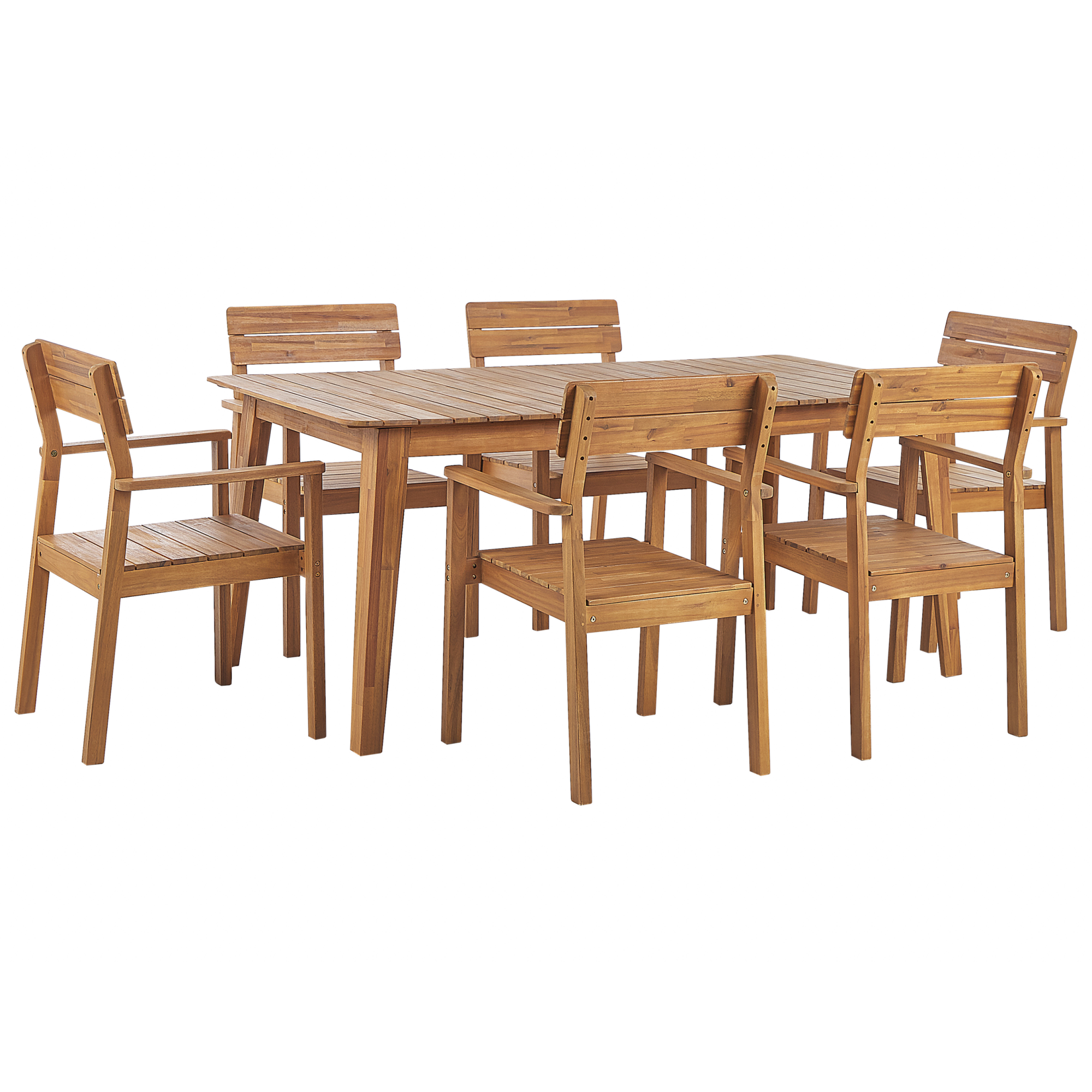 Set di tavolo e 6 sedie da giardino legno acacia chiaro FORNELLI ...