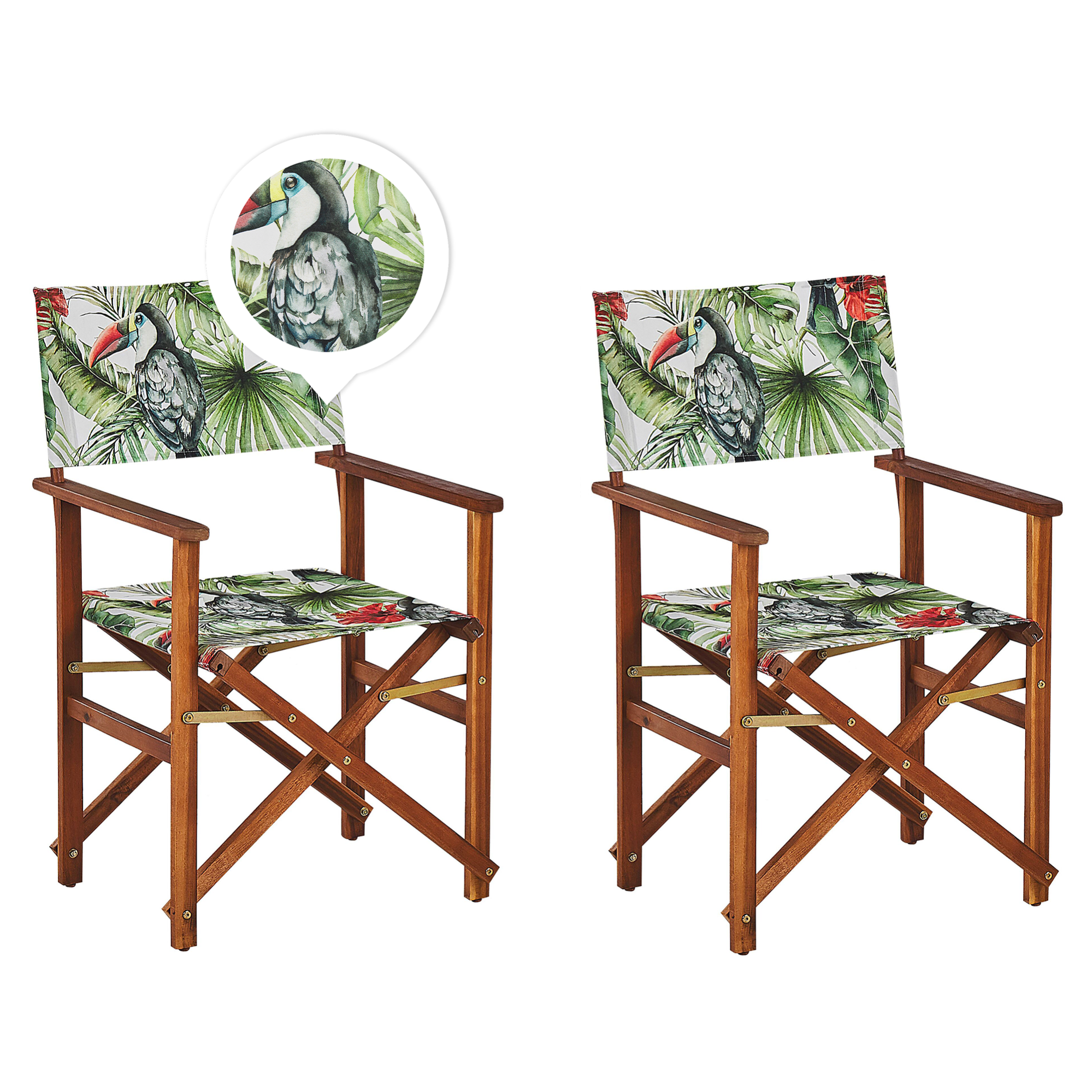 Set di 2 sedie legno di acacia scuro motivo tucani multicolore CINE ...