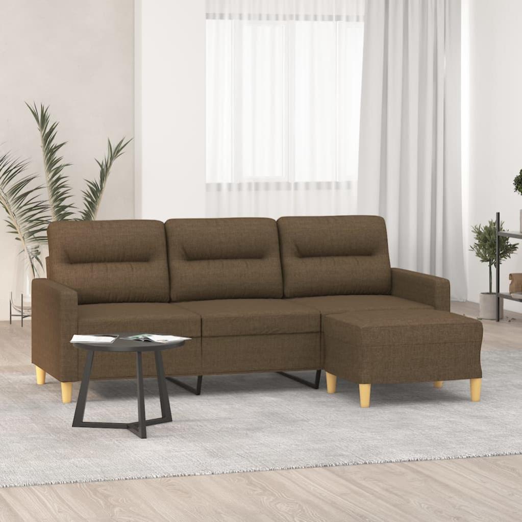 VidaXL Divano a 3 Posti con Poggiapiedi Marrone 180 cm in Tessuto ...