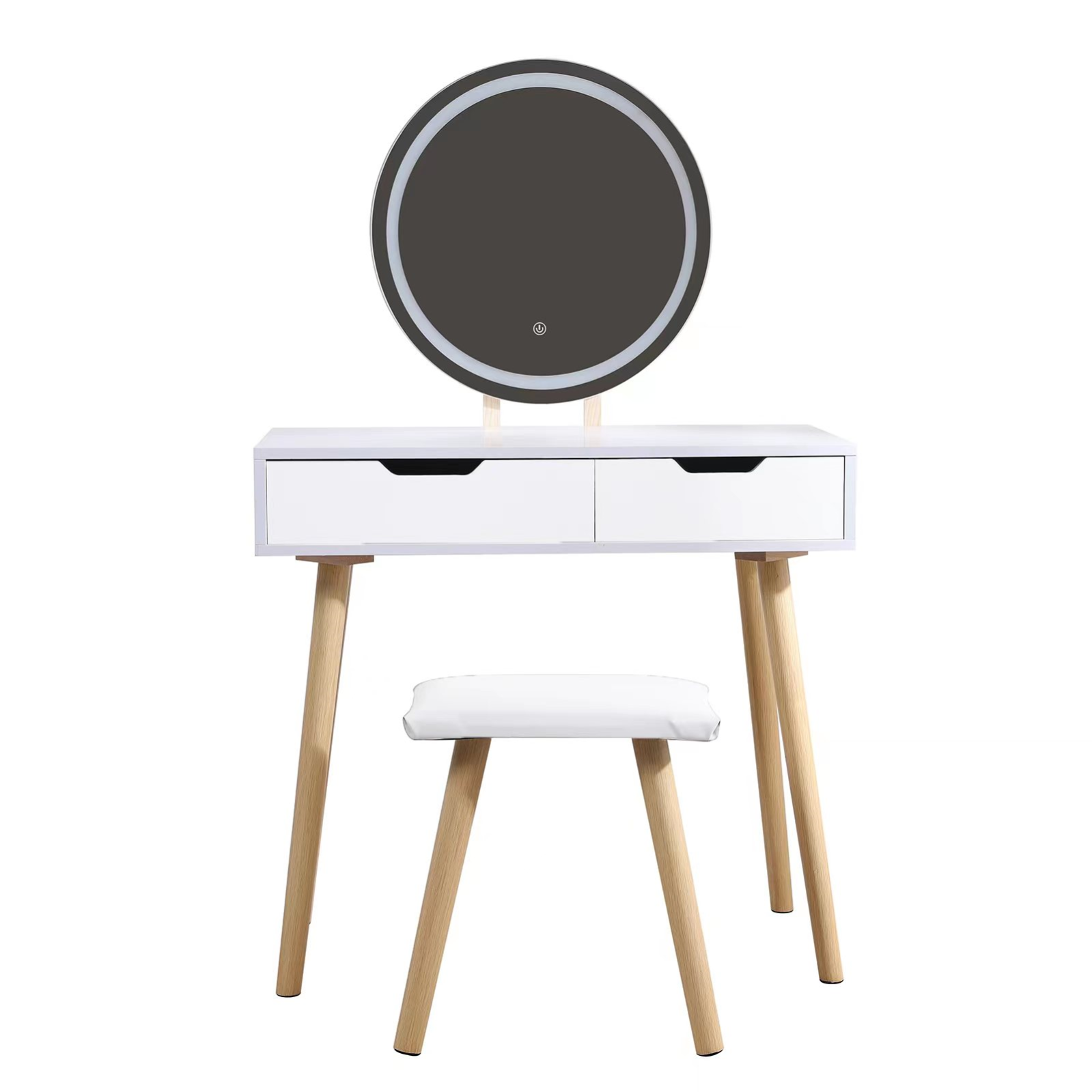 Coiffeuse table de maquillage avec miroir LED et tabouret coloris blanc ...