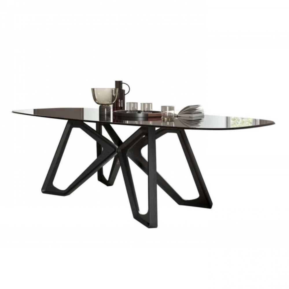 OZZIO PAPILLON Table fixe en verre fumé et piétement en bois | Leroy Merlin