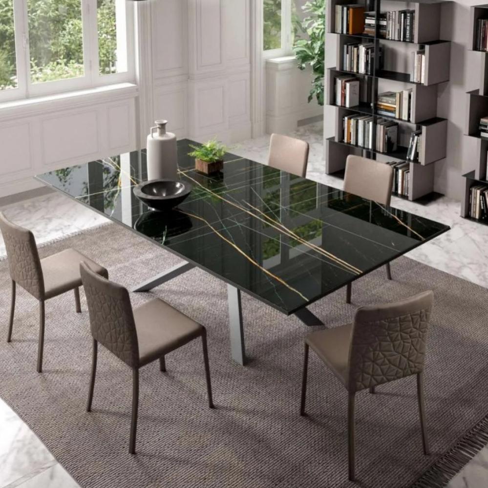 Table extensible Réctangle 4x4 en Marbre Noir et piétement Métal ...