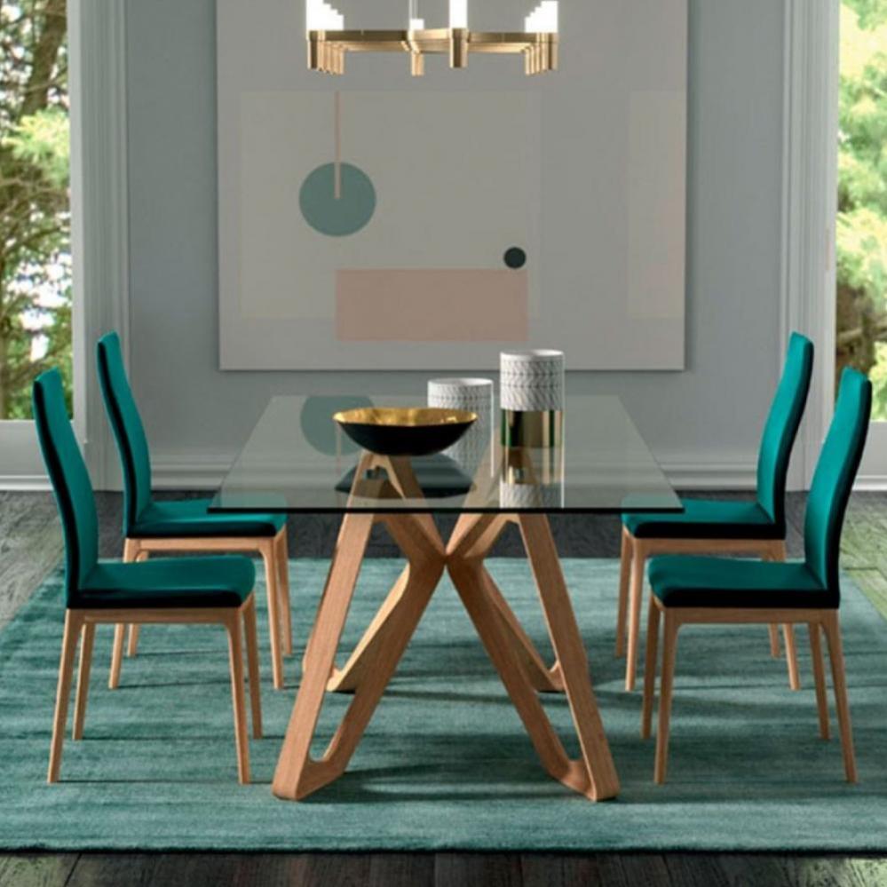 OZZIO PAPILLON Table fixe en cristal transparent et piétement en bois ...