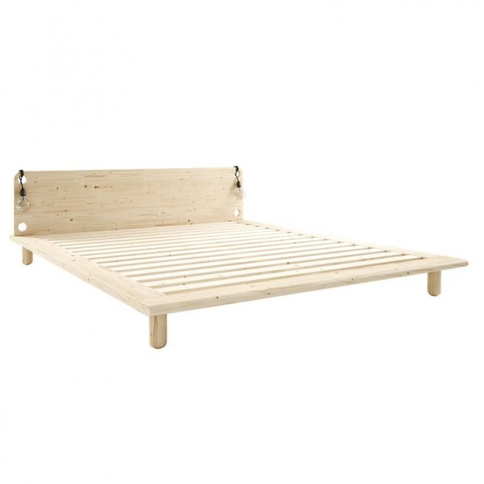 Sommier futon PEEK BED pin laqué naturel couchage 160 cm 2 lampes de ...
