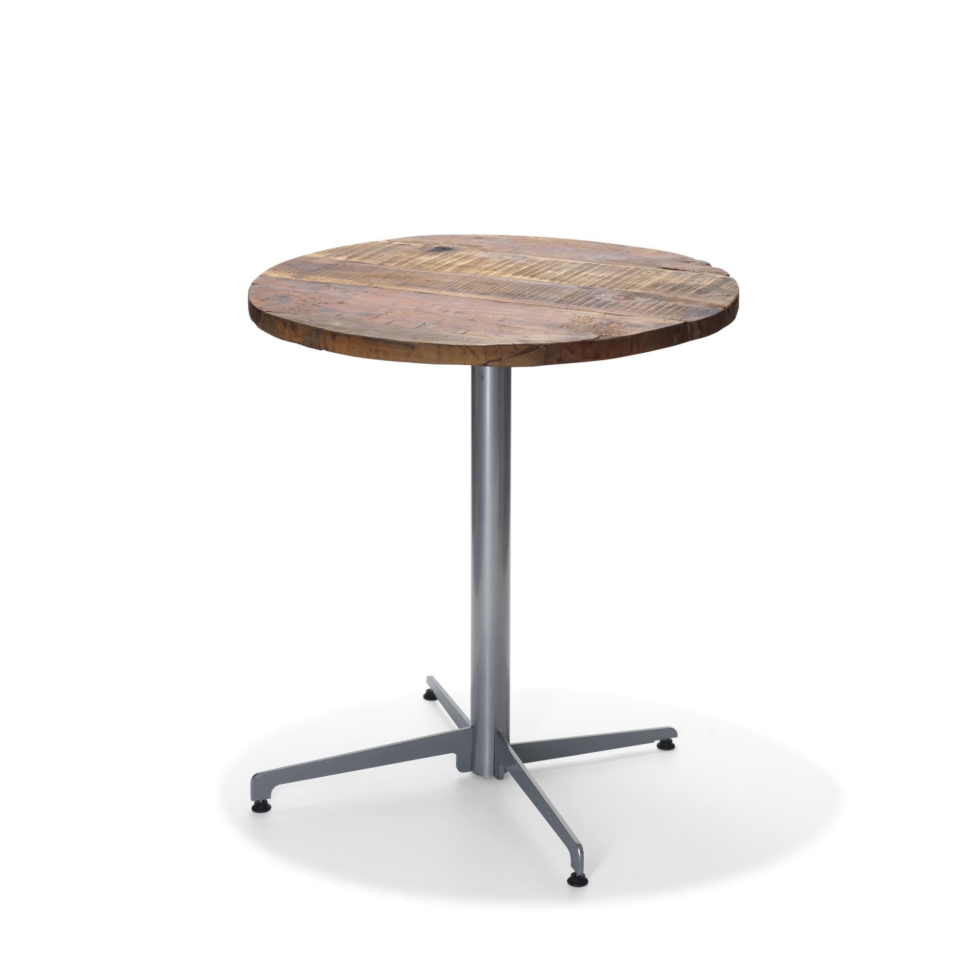 Table Basse X Cross Aluminium 74 cm et Plateau Rond Effet Vieux Bois ...
