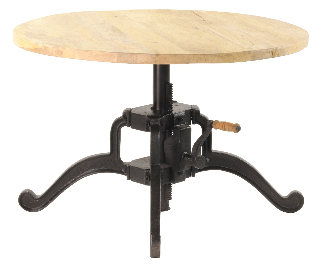 Table basse ronde bois et métal industrielle à manivelle SQUARE | Leroy ...